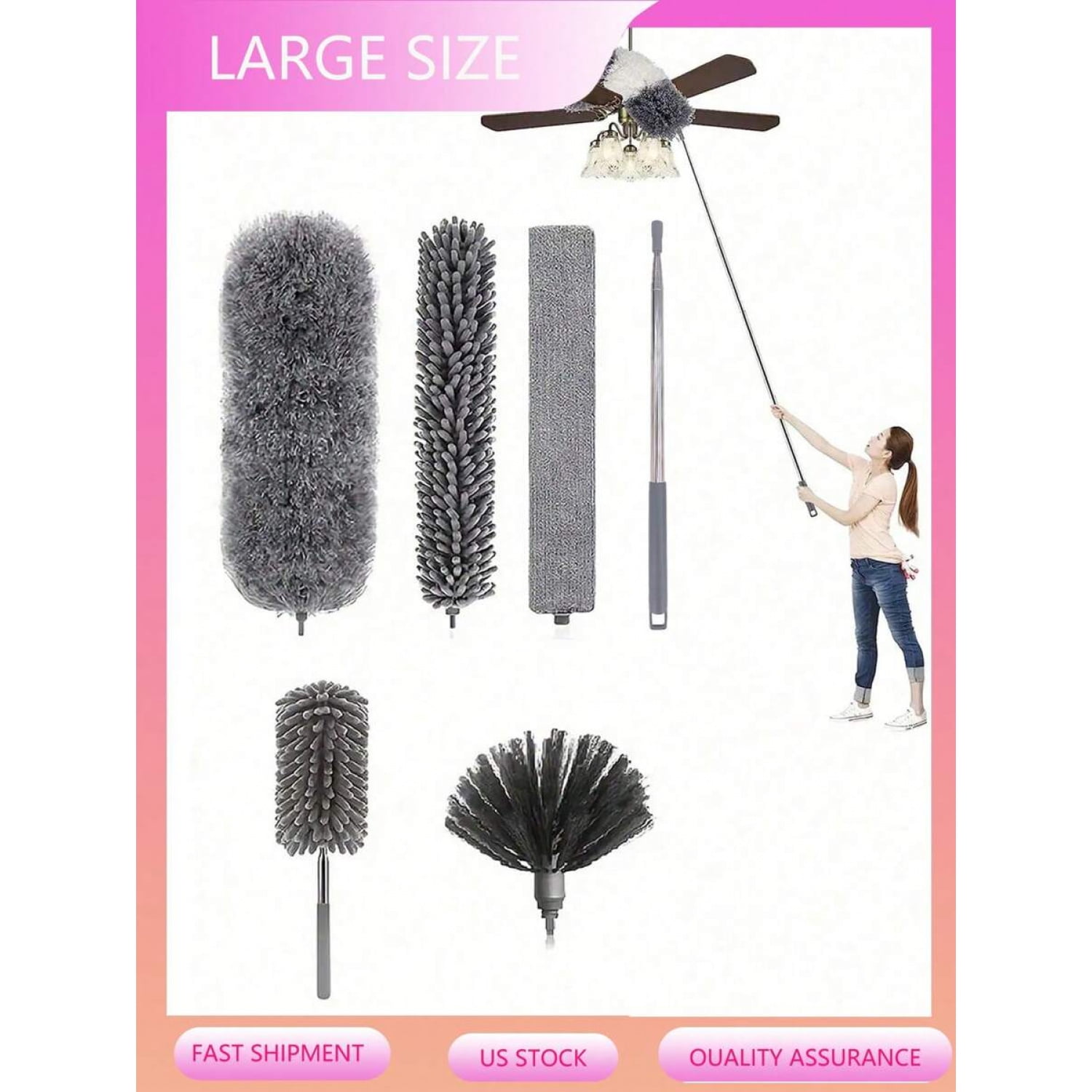 (Set Of 7) Microfibre Duster Extension Wand (Stainless Steel), Bendable ...