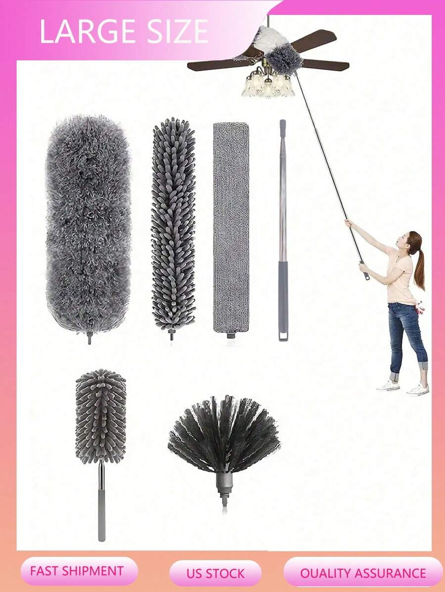 (Set Of 7) Microfibre Duster Extension Wand (Stainless Steel), Bendable ...