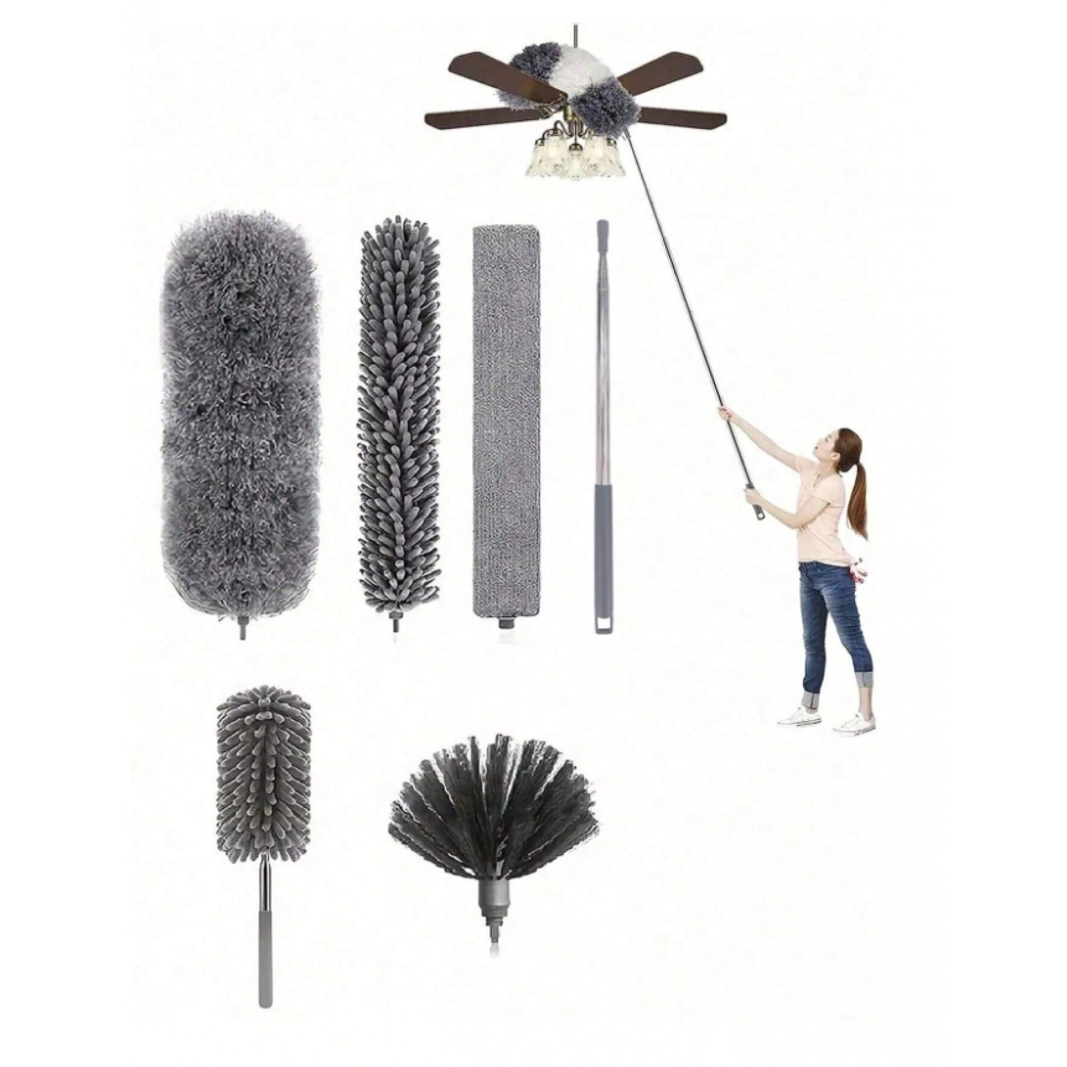 (Set Of 7) Microfibre Duster Extension Wand (Stainless Steel), Bendable ...
