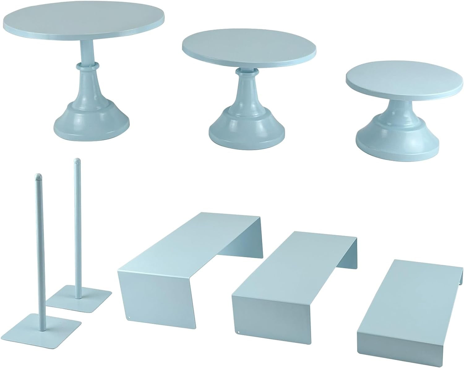 Set of 8 Blue Cake Stands Donut Holder Round Metal Dessert Display ...