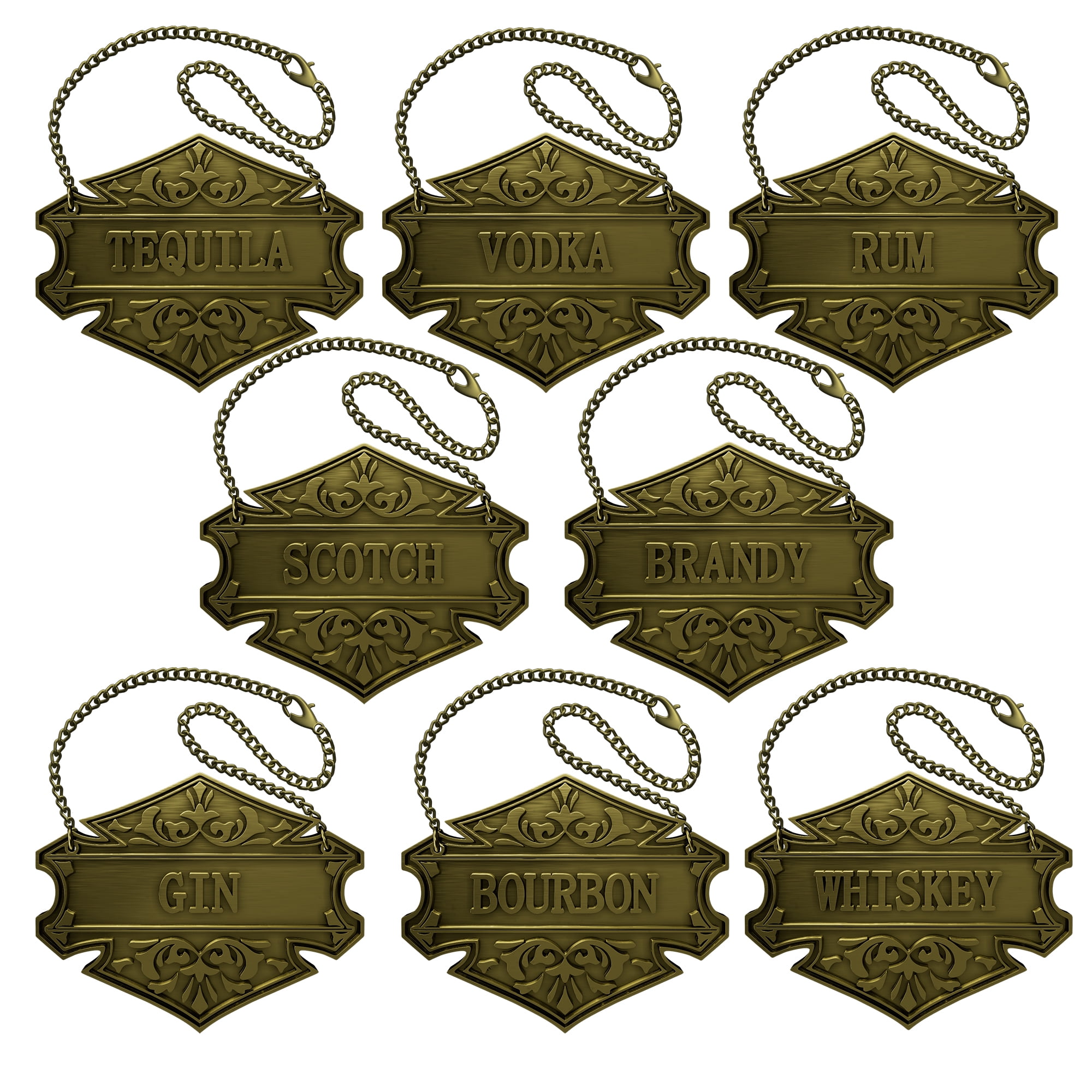 Set of 8 Brass Liquor Decanter Tags – Gin, Vodka, Bourbon, Whiskey ...