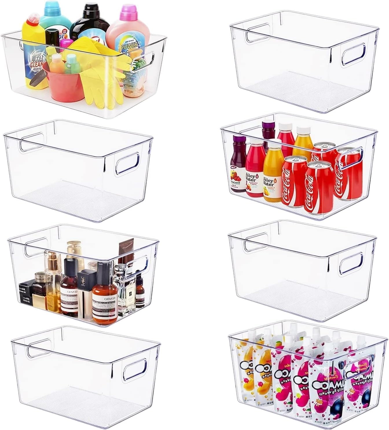 Set of 8 Clear Plastic Storage Bins, 4 Large and 4 Small Stackable ...