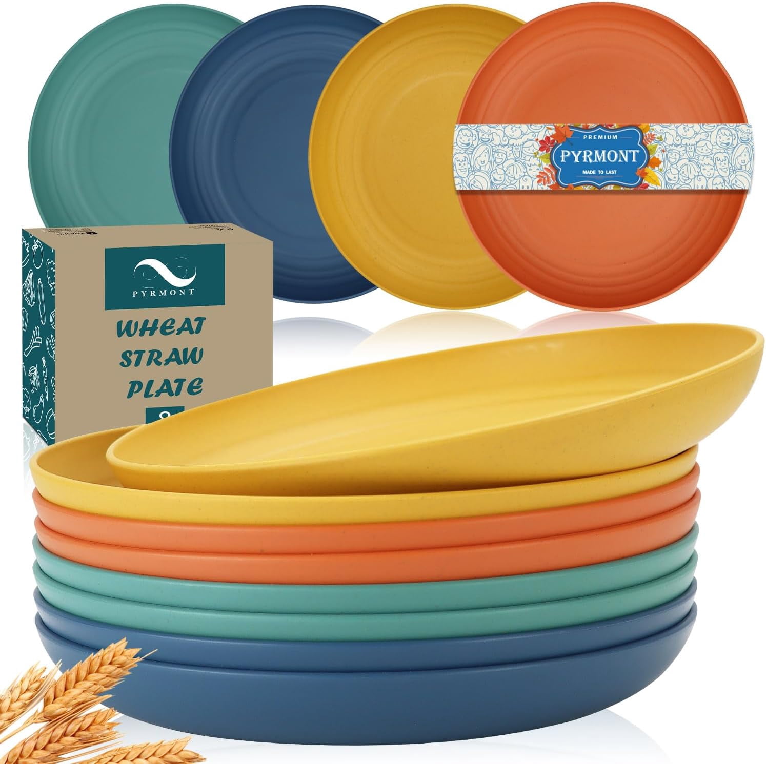 Set of 8 Dinner Plates Unbreakable Wheat Straw 11-inch Large Plates ...