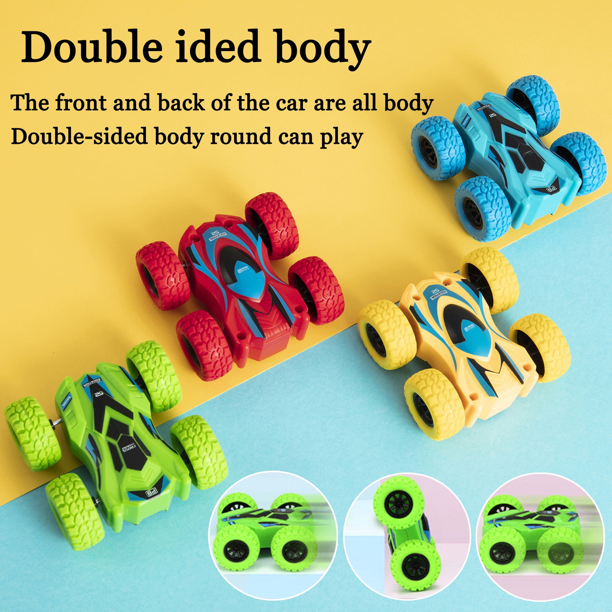 Set of 8 Friction Powered Car Toys, Double-sided Stunt Flip Inertia Car ...