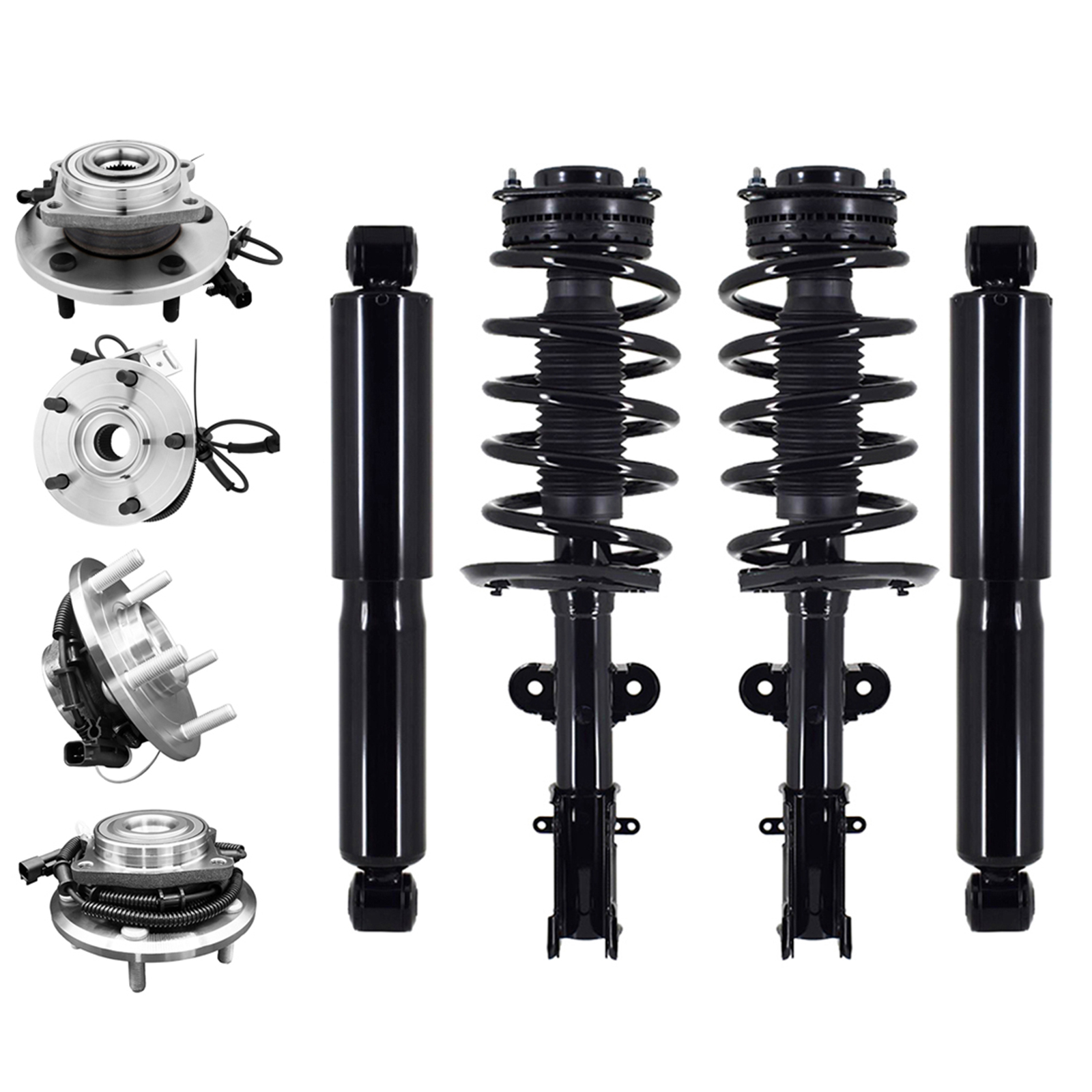Set of 8 Front Wheel Hub Bearing Assembly-Quick Complete Strut-Coil ...