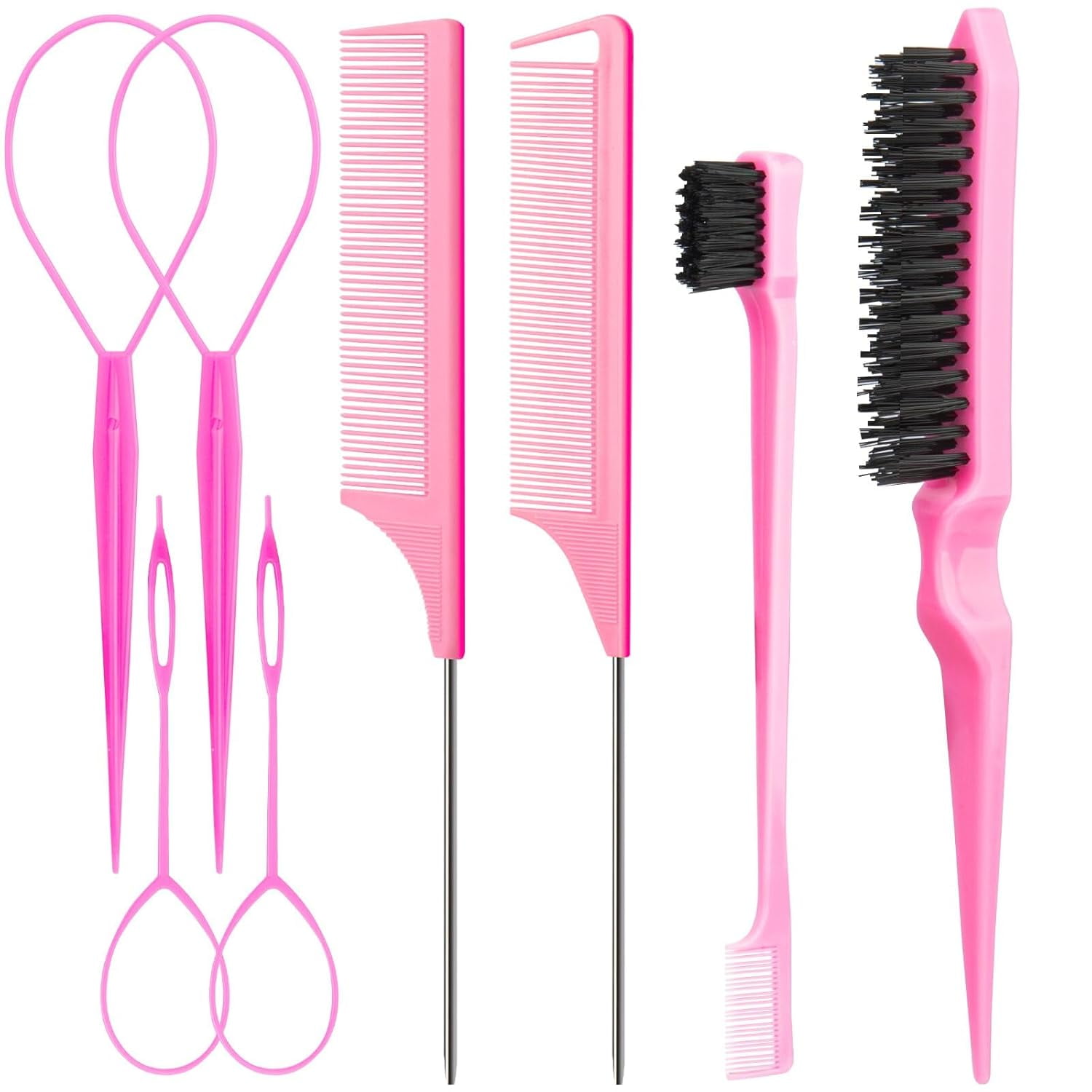 Set of 8 Hair Styling Combs, Including 4 Topsy Hair Tail Tools: Two Rat ...