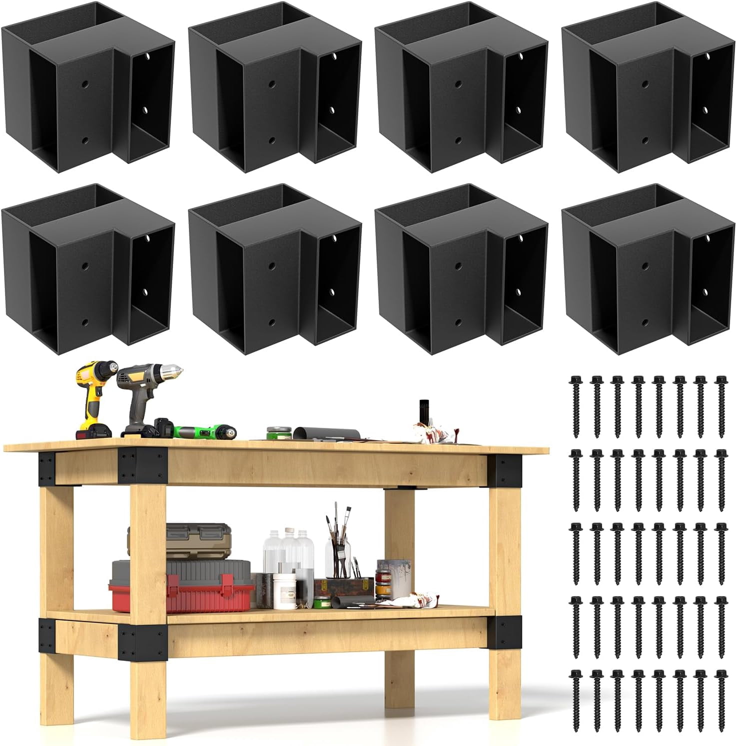 Set of 8 Heavy Duty Workbench Bracket Kit – 3-Way Right Angle Steel ...