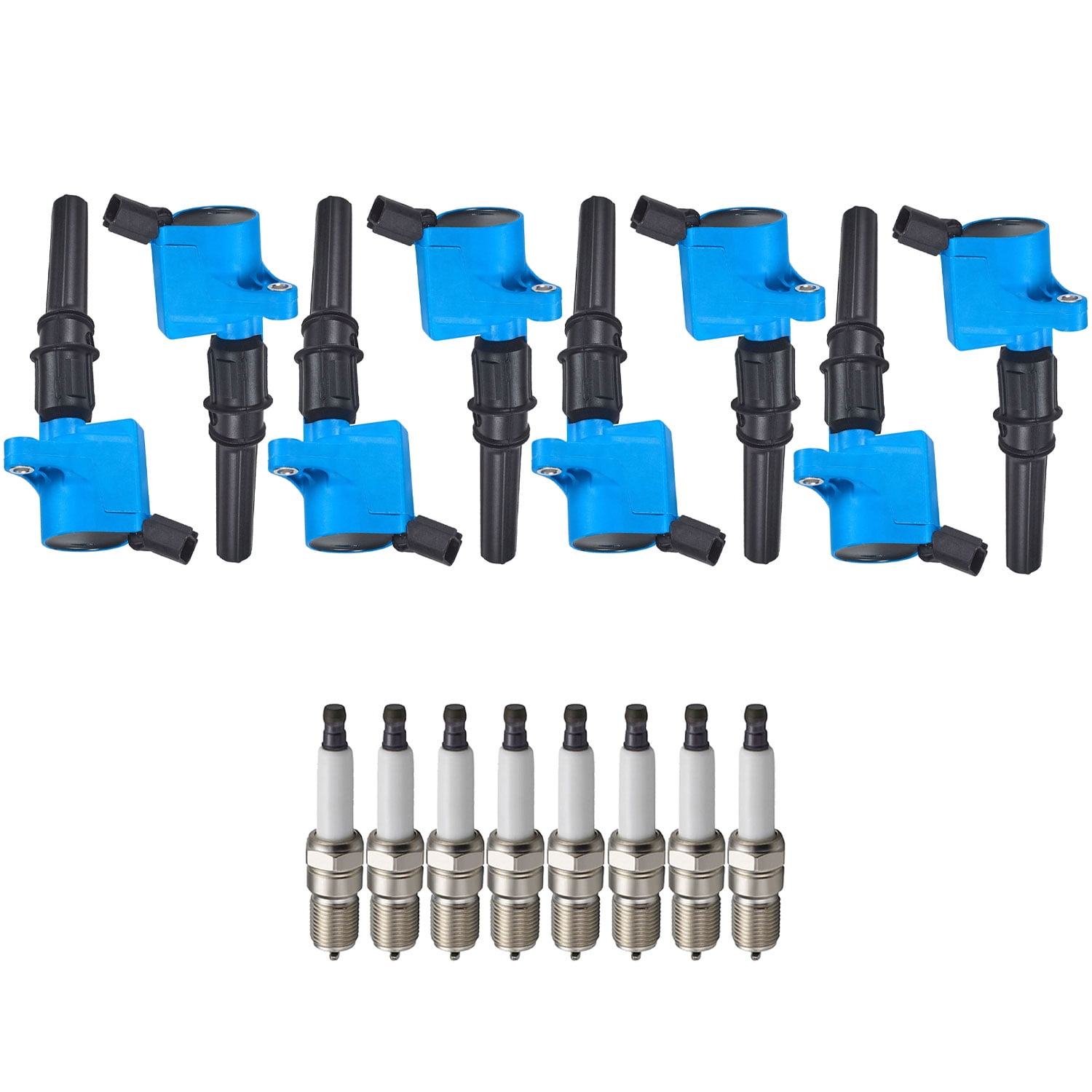 Set of 8 ISA Brand Blue Color Ignition Coils and ISA Brand Spark Plugs ...
