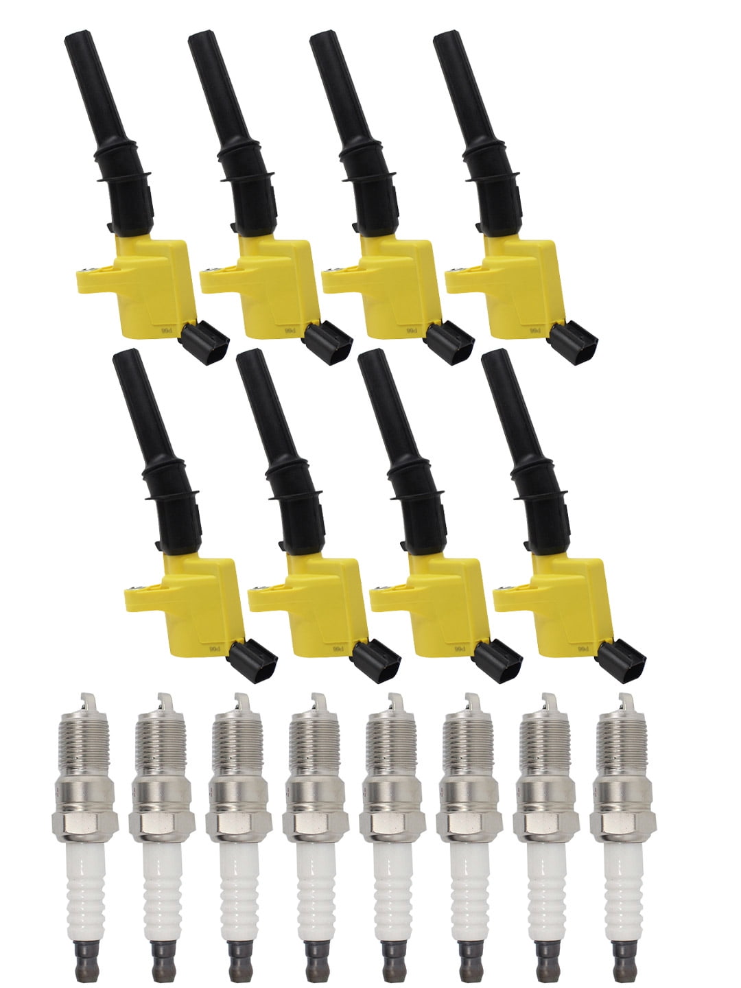 Set of 8 ISA Brand Yellow Color Ignition Coils and 8 ISA Brand Spark ...