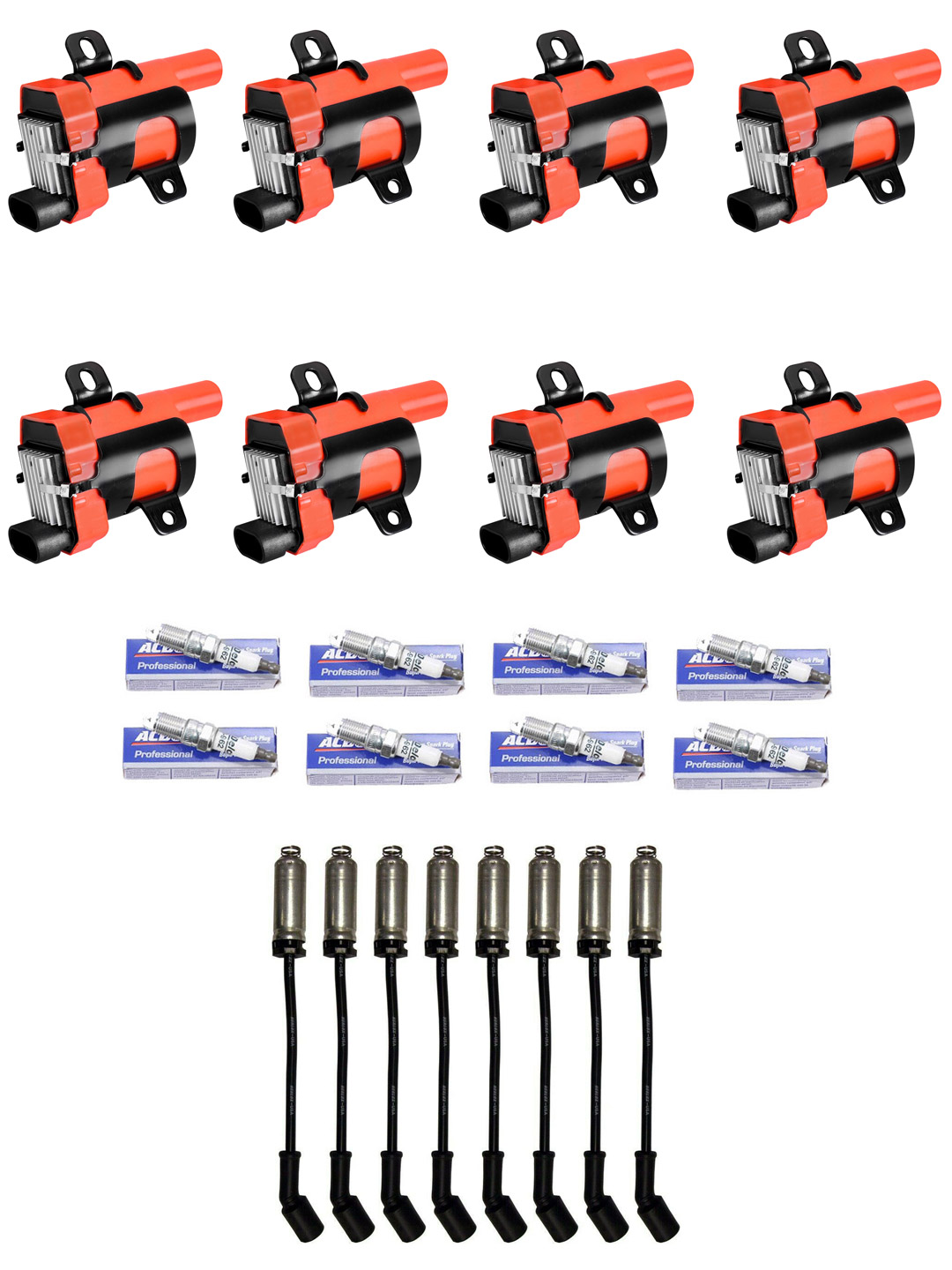 Set of 8 ISA Energy Ignition Coils, 8 AcDelco Spark Plugs and Wireset ...
