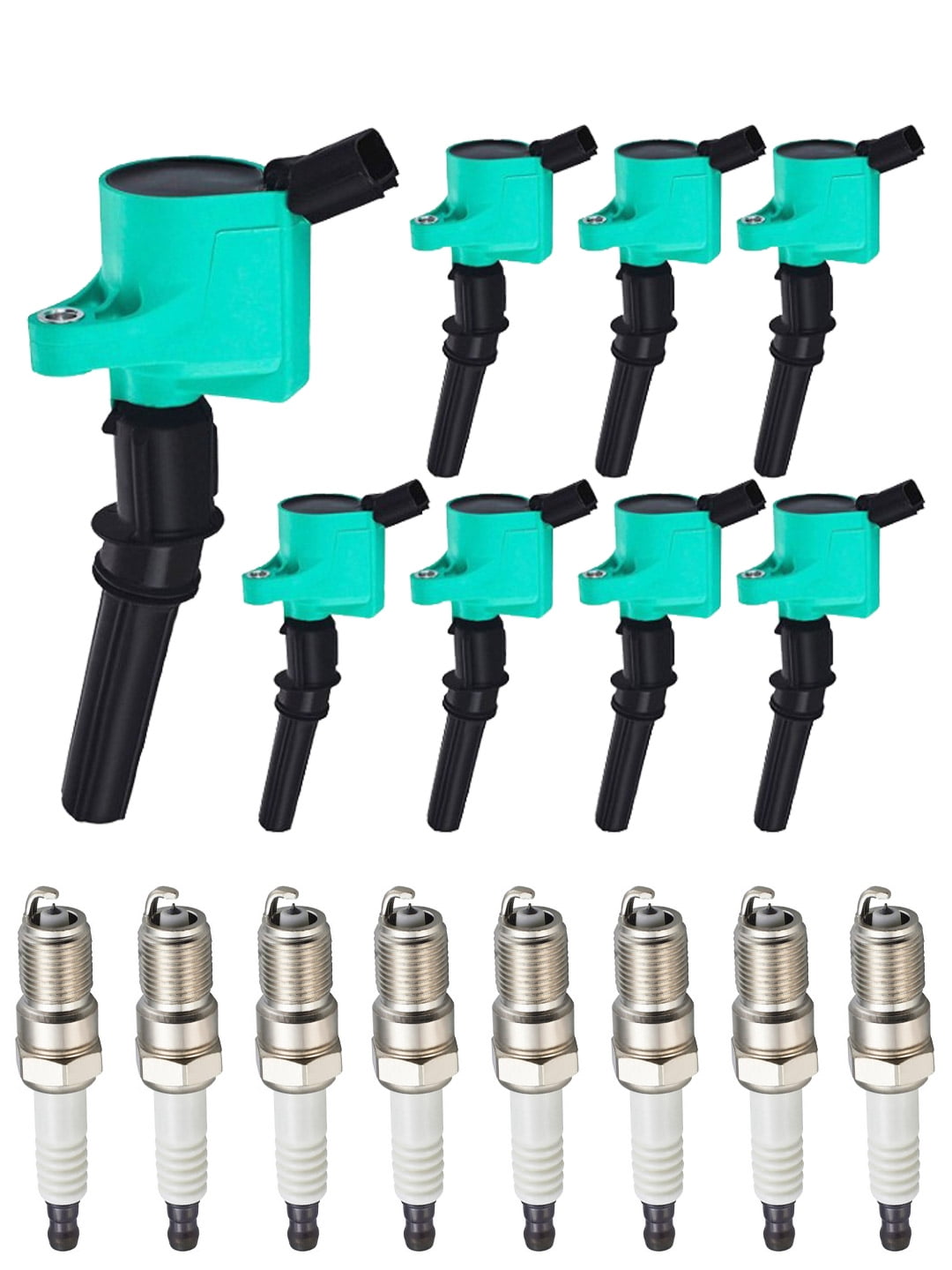 Set of 8 ISA Green Color Ignition Coils and ISA Spark Plugs Compatible ...