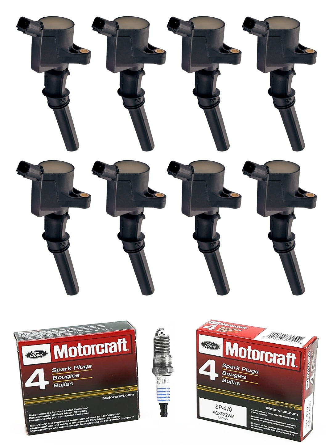 Set of 8 ISA Ignition Coils & 8 Motorcraft Spark Plugs Compatible with ...