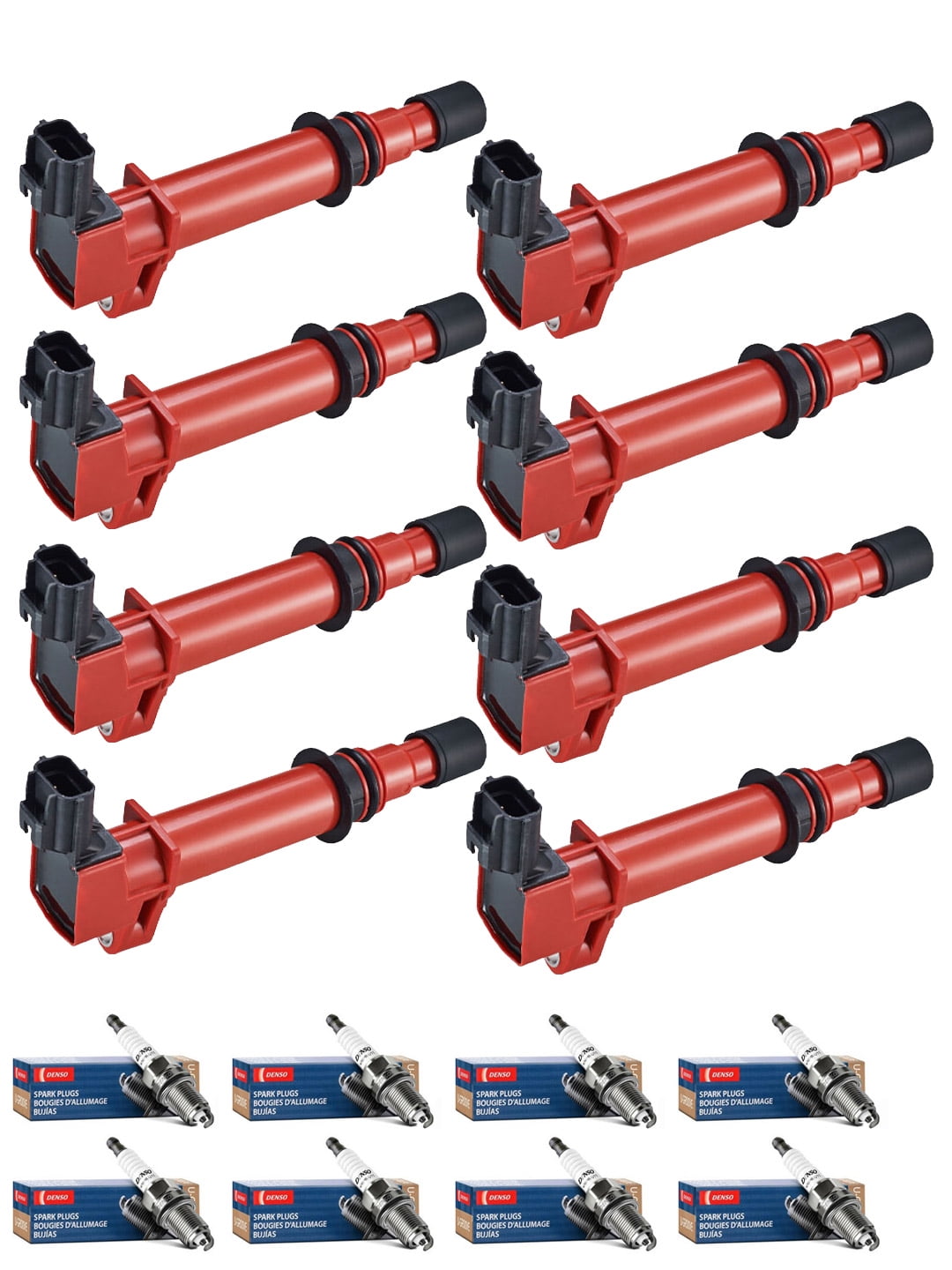 Set of 8 ISA Red Color Ignition Coils and 8 Denso Spark Plugs ...