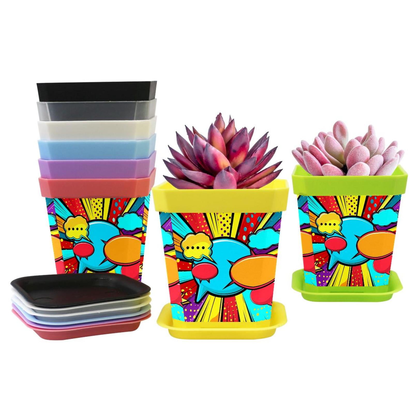 Set of 8 Plastic Planters with Drainage Holes and Saucers, Plastic ...