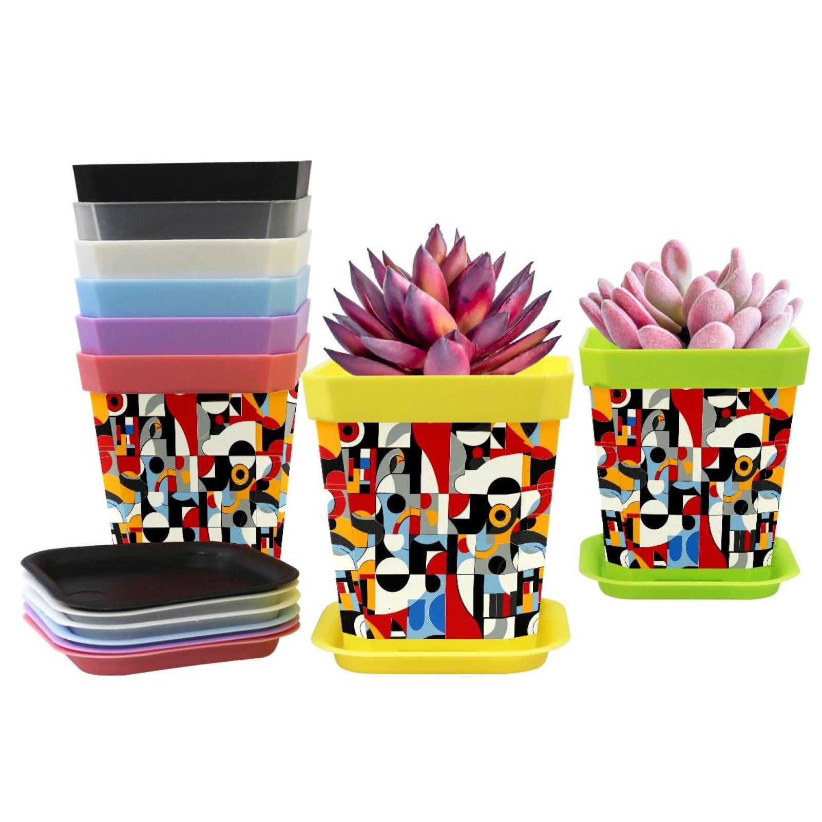 Set of 8 Plastic Planters with Drainage Holes and Saucers, Plastic ...