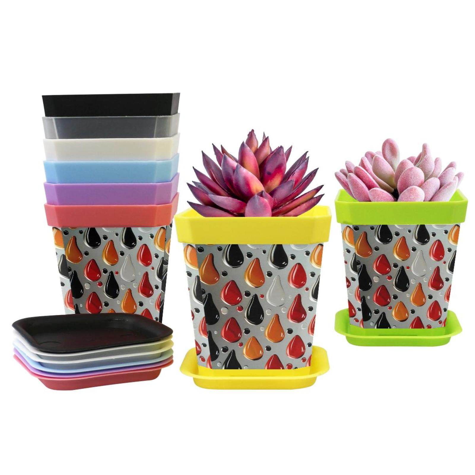 Set of 8 Plastic Planters with Drainage Holes and Saucers, Plastic ...