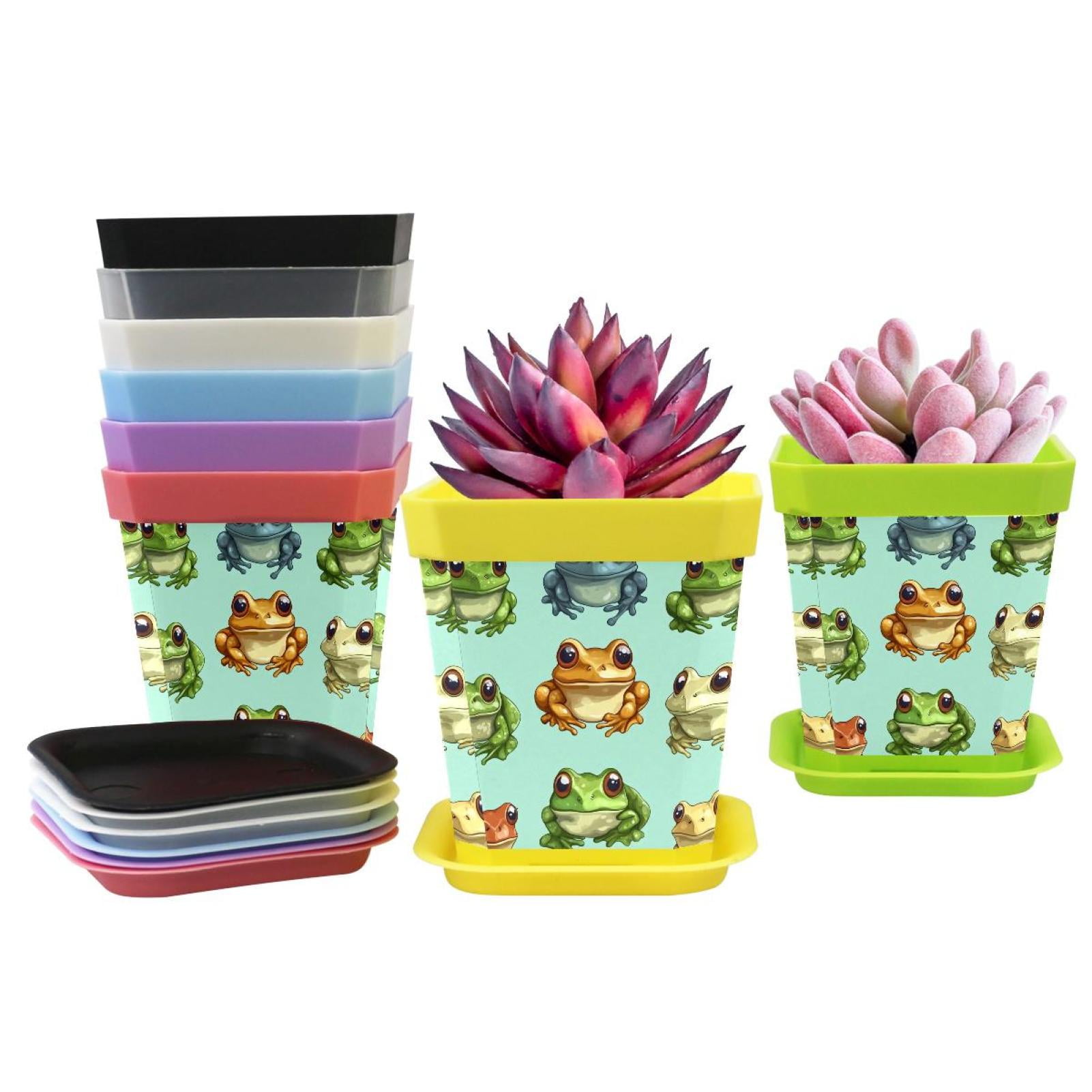 Set of 8 Plastic Planters with Drainage Holes and Saucers, Plastic ...