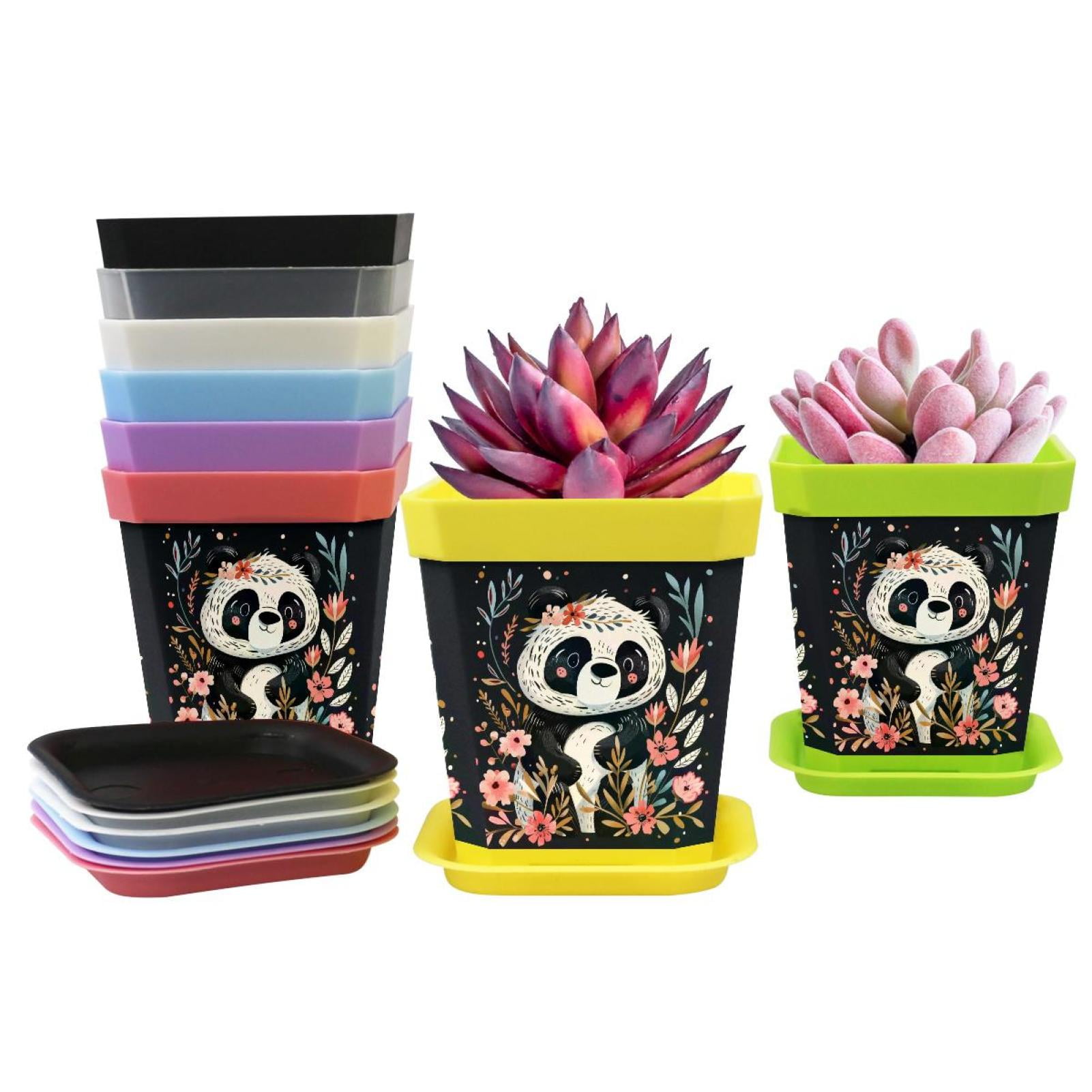 Set of 8 Plastic Planters with Drainage Holes and Saucers, Plastic ...