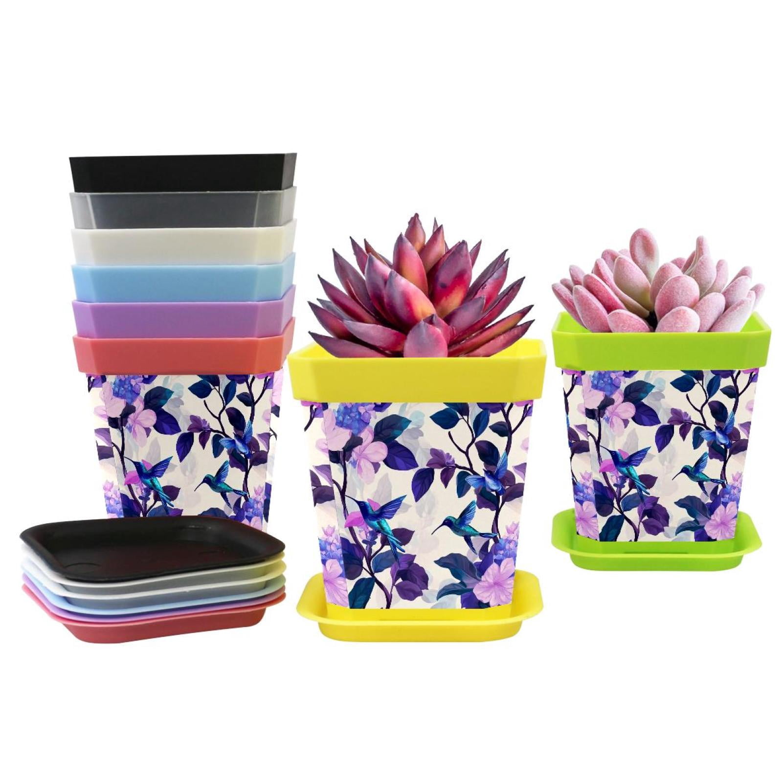 Set of 8 Plastic Planters with Drainage Holes and Saucers, Plastic ...