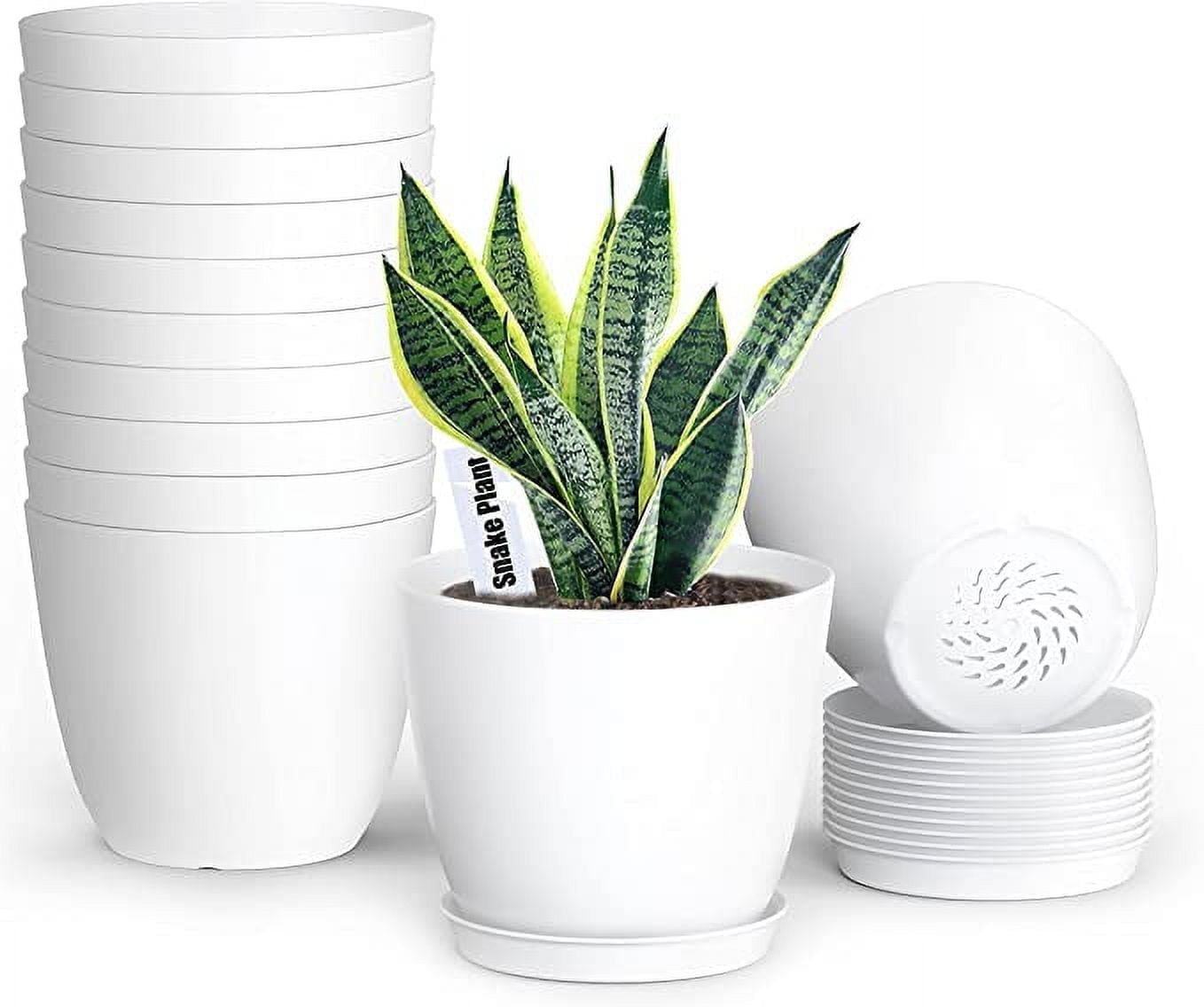 8-Pack 4'' Plastic Plant Pots with Drainage & Tray for Indoor/Outdoor ...