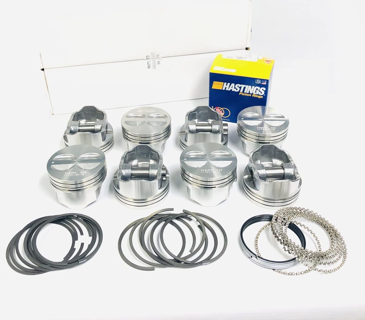 Set of 8 Sealed Power Cast Flat Top +.060" over size Pistons & Cast ...