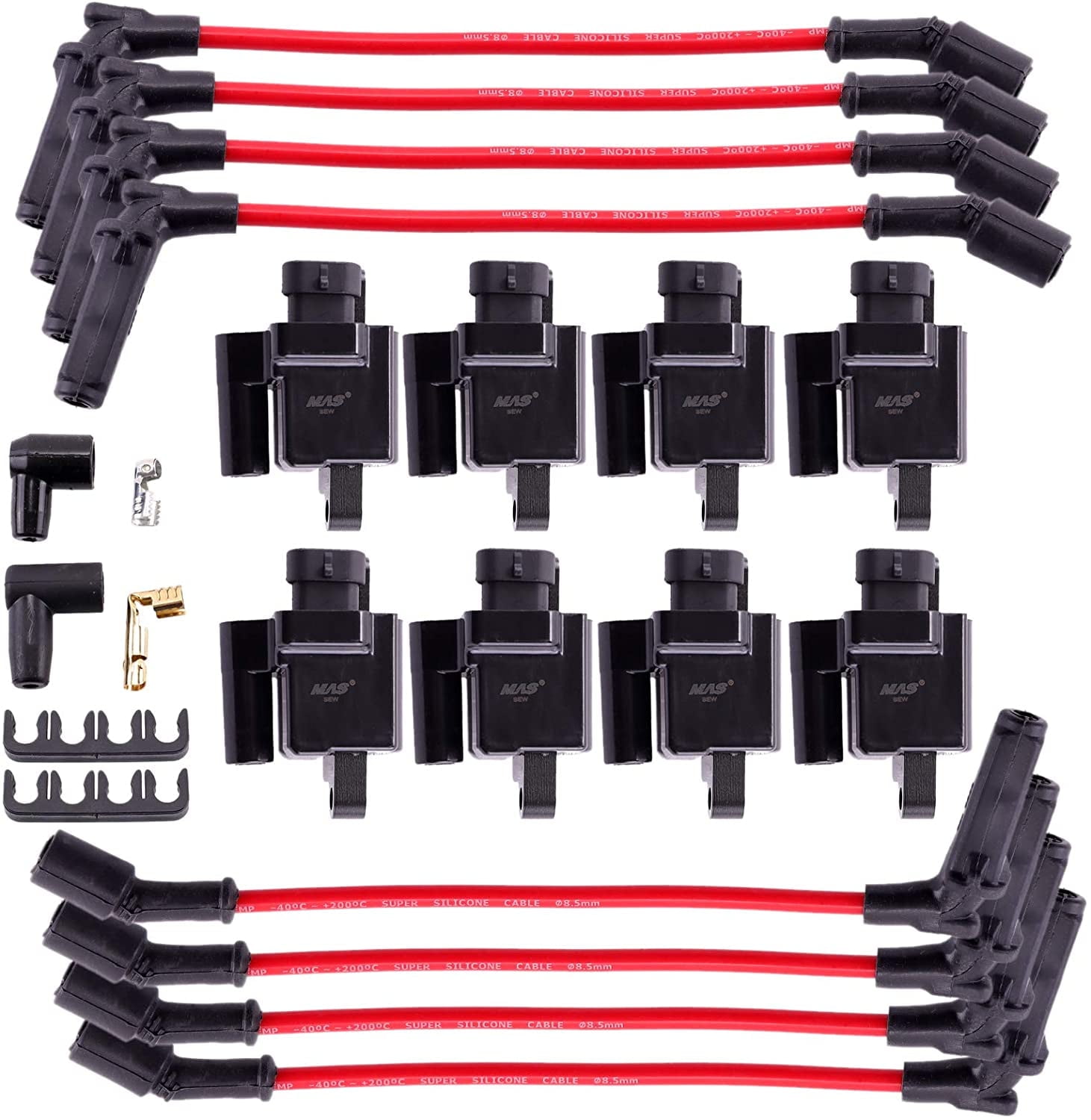 Set of 8 Square Ignition Coil Pack and Spark Plug Wire for Chevy ...