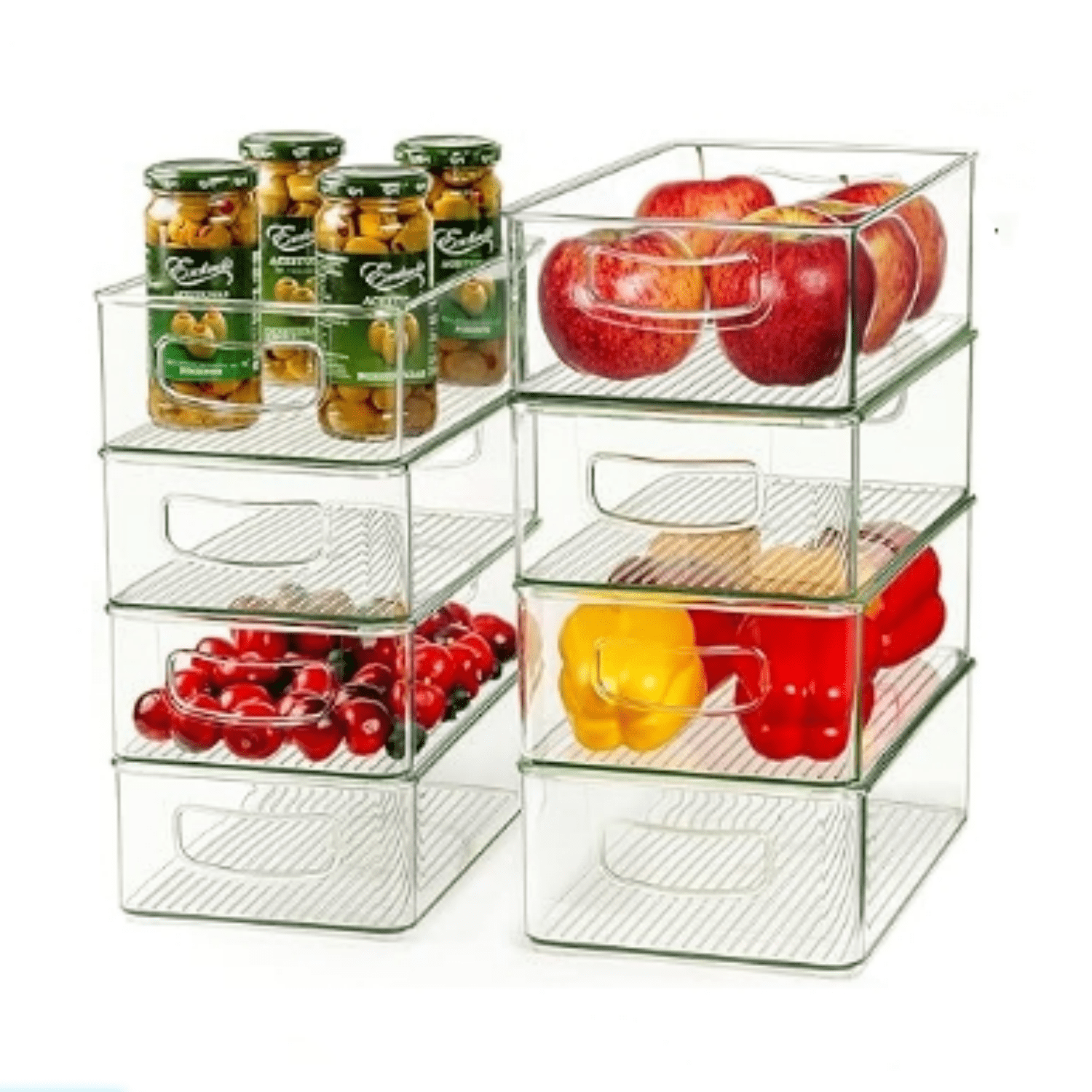 Set Of 8 Stackable Organizer Bins, Straight Sides Plastic Storage ...