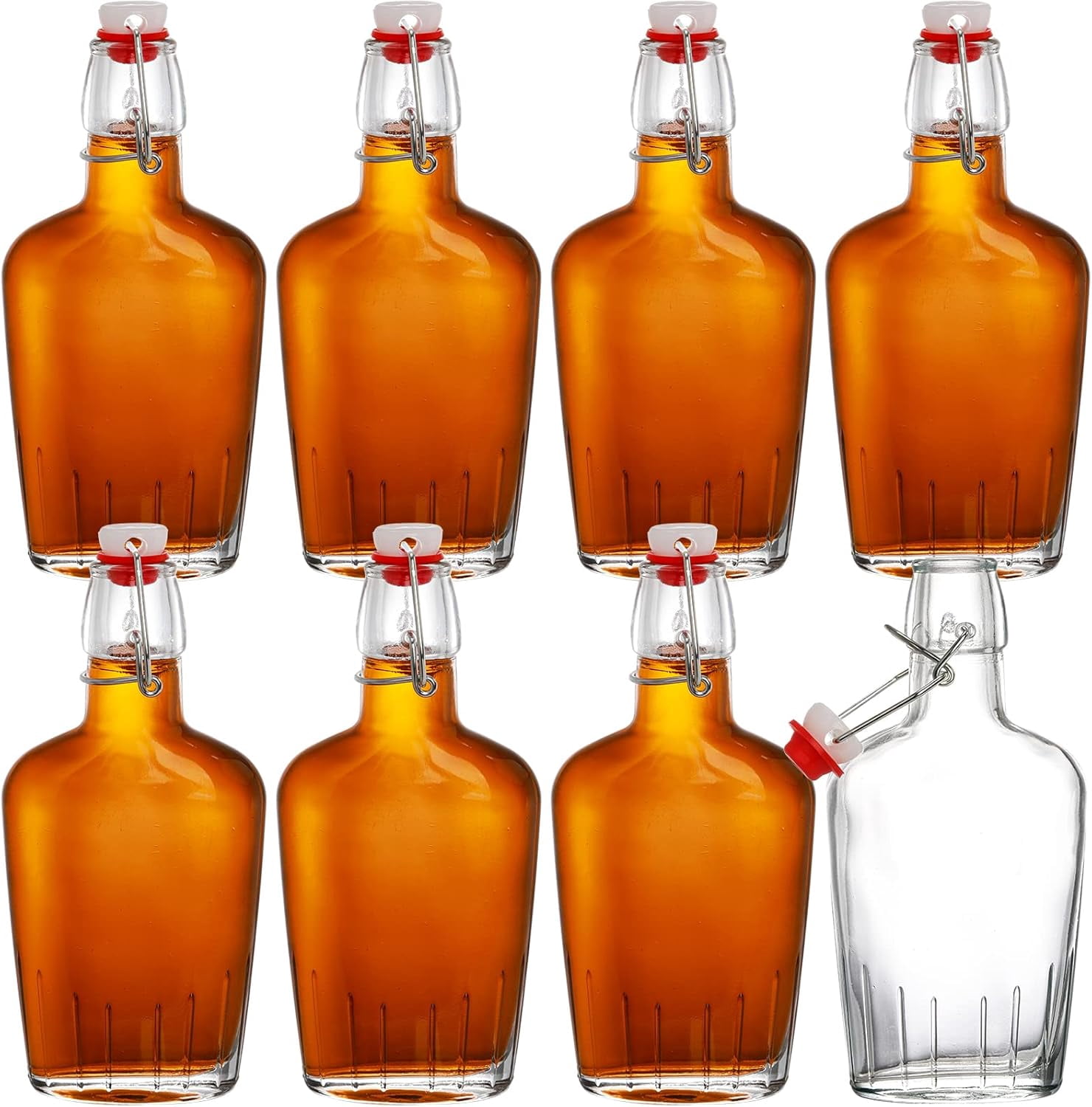 Set of 8 Swing Top Glass Flask, 8.5 Oz Clear Glass Hip Whiskey Flask ...