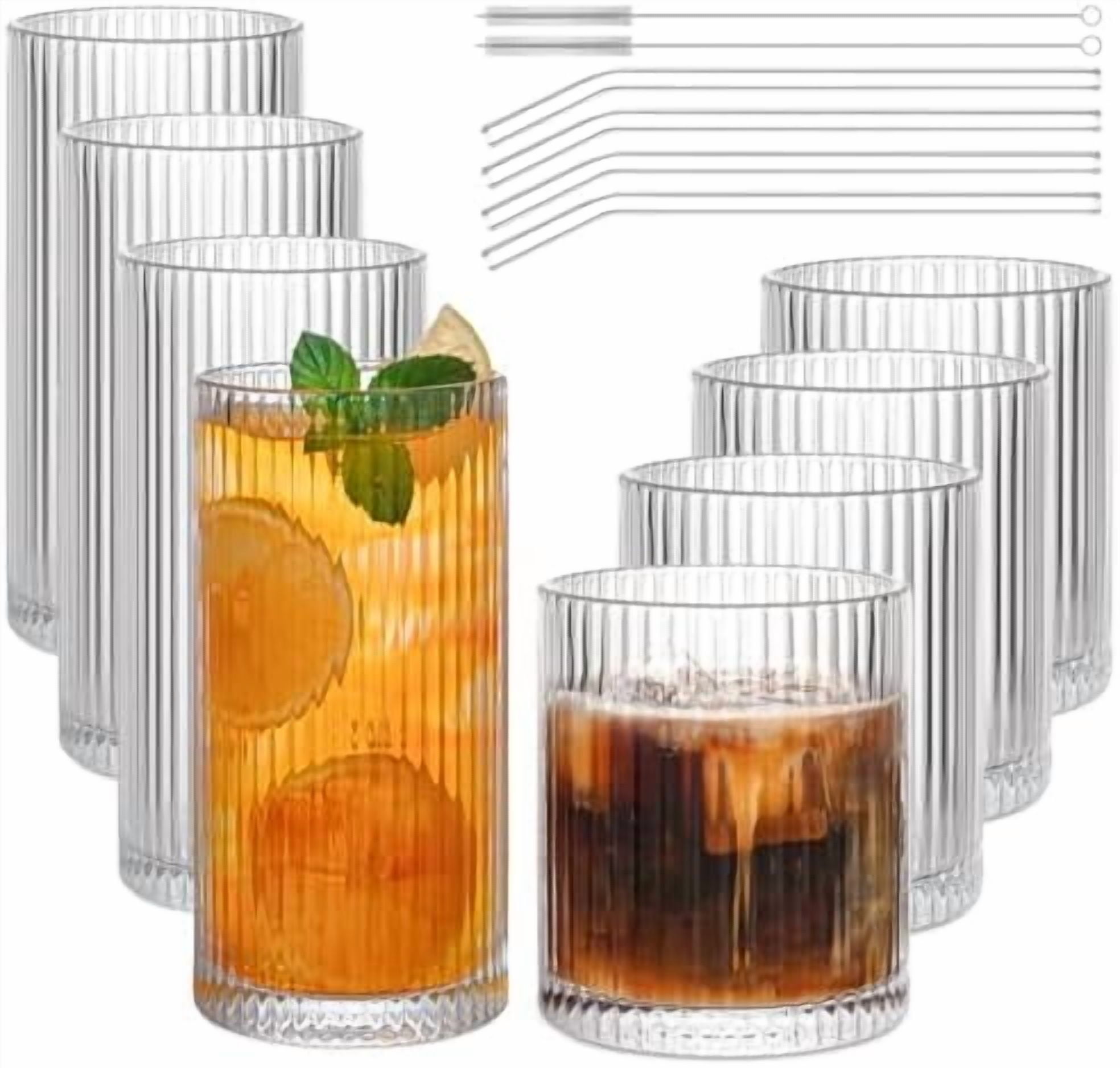 Set of 8 Vintage Ribbed Glassware,4 Highball Glasses 12 oz,4 Rocks ...