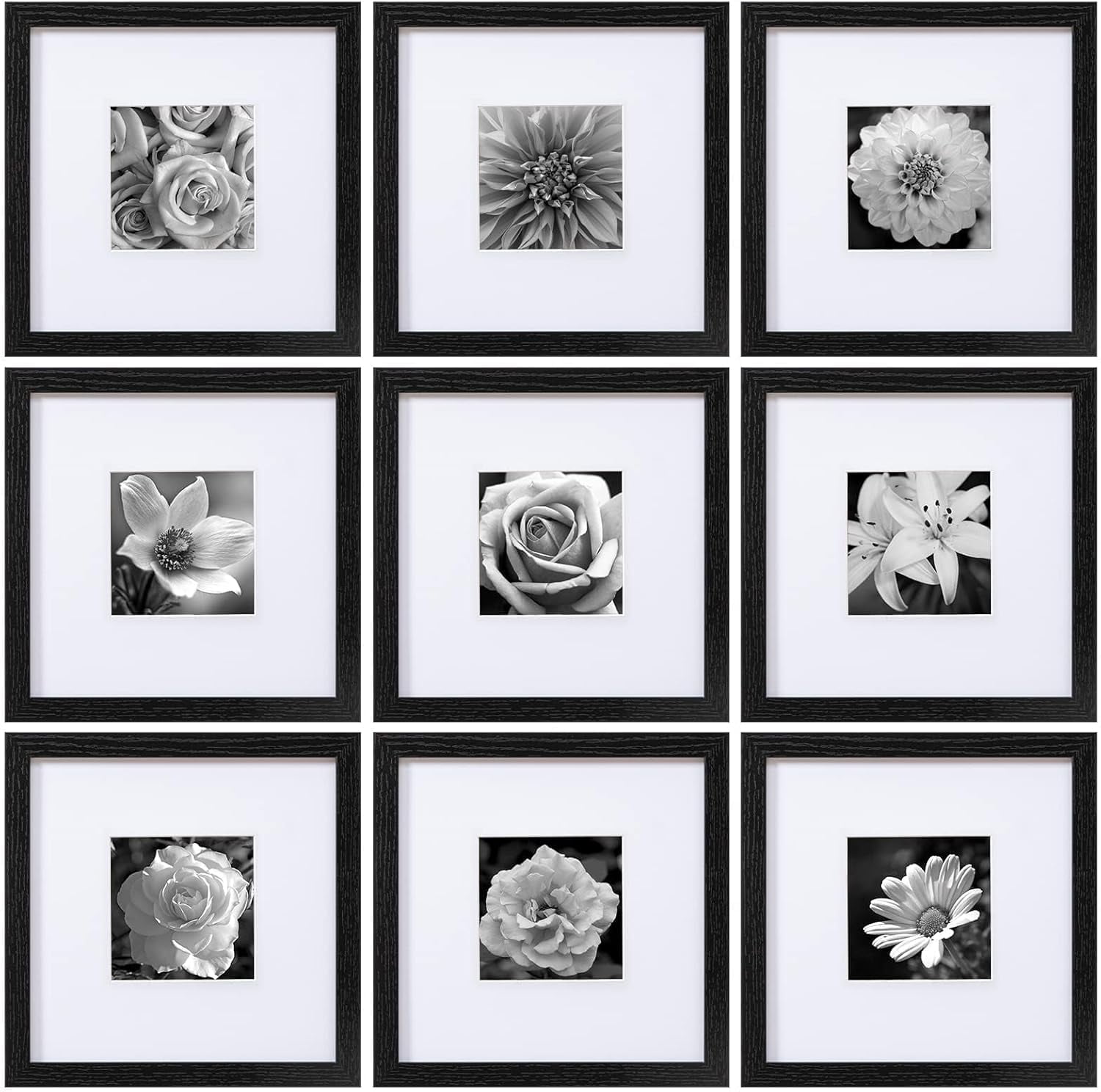 Set of 9 Classic Gallery Wall Frames, 10x10 Picture Frames for 5x5 or ...
