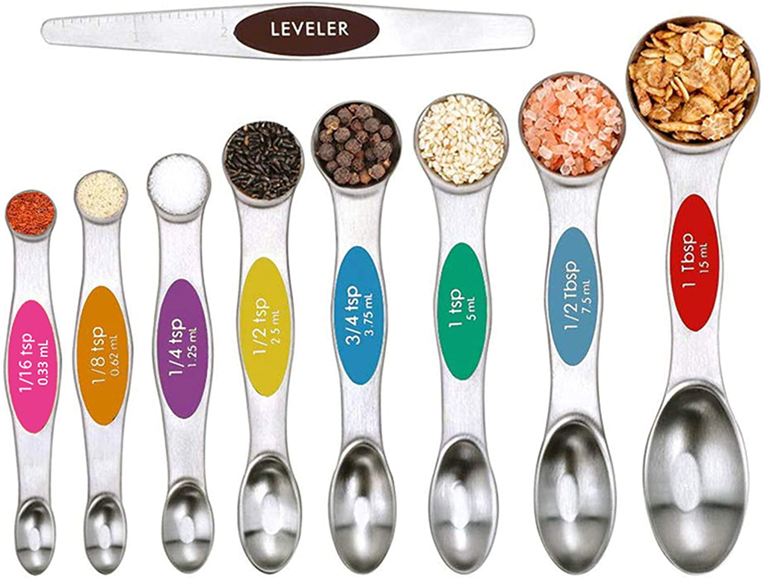 Set of 9 Magnetic Measuring Spoons, Stainless Steel Stackable Dual ...