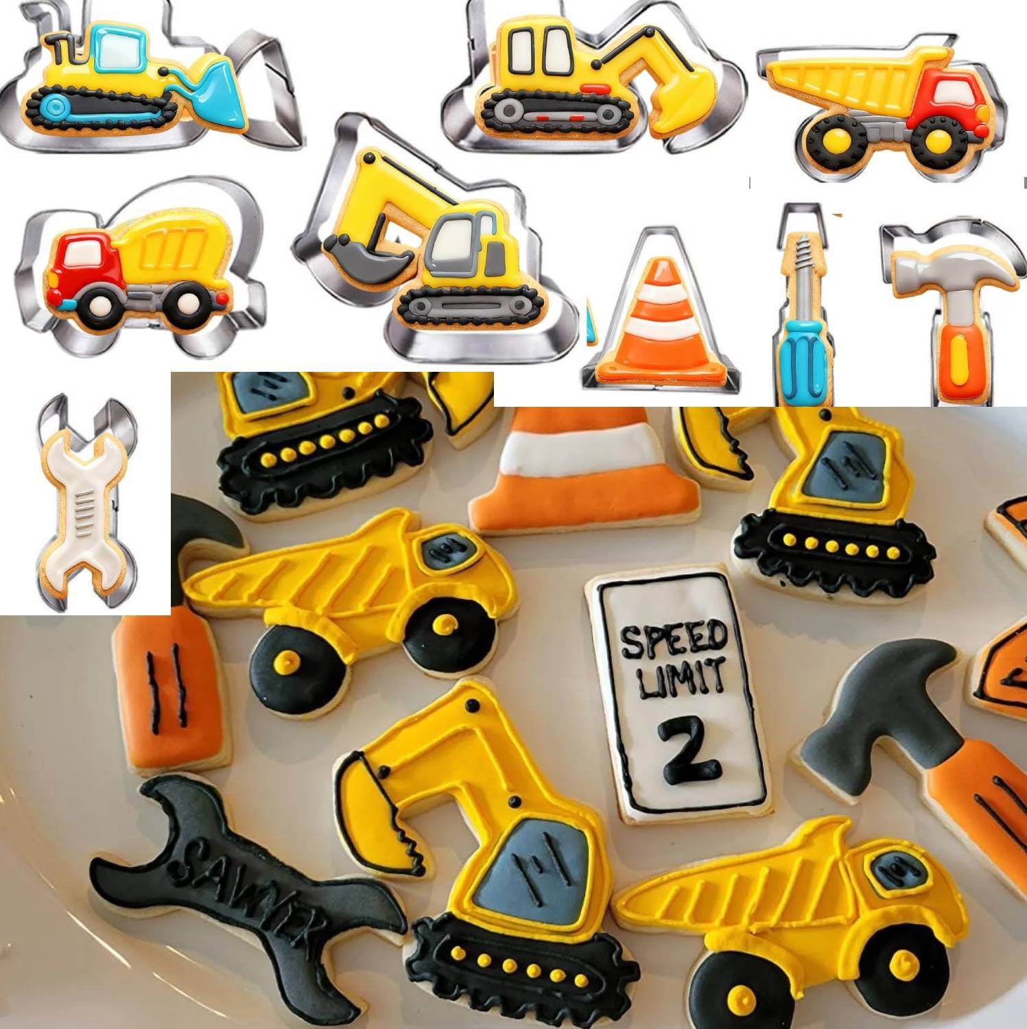 Set of 9 Pcs Construction Cookie Cutter Set,Including Excavator,Digger ...