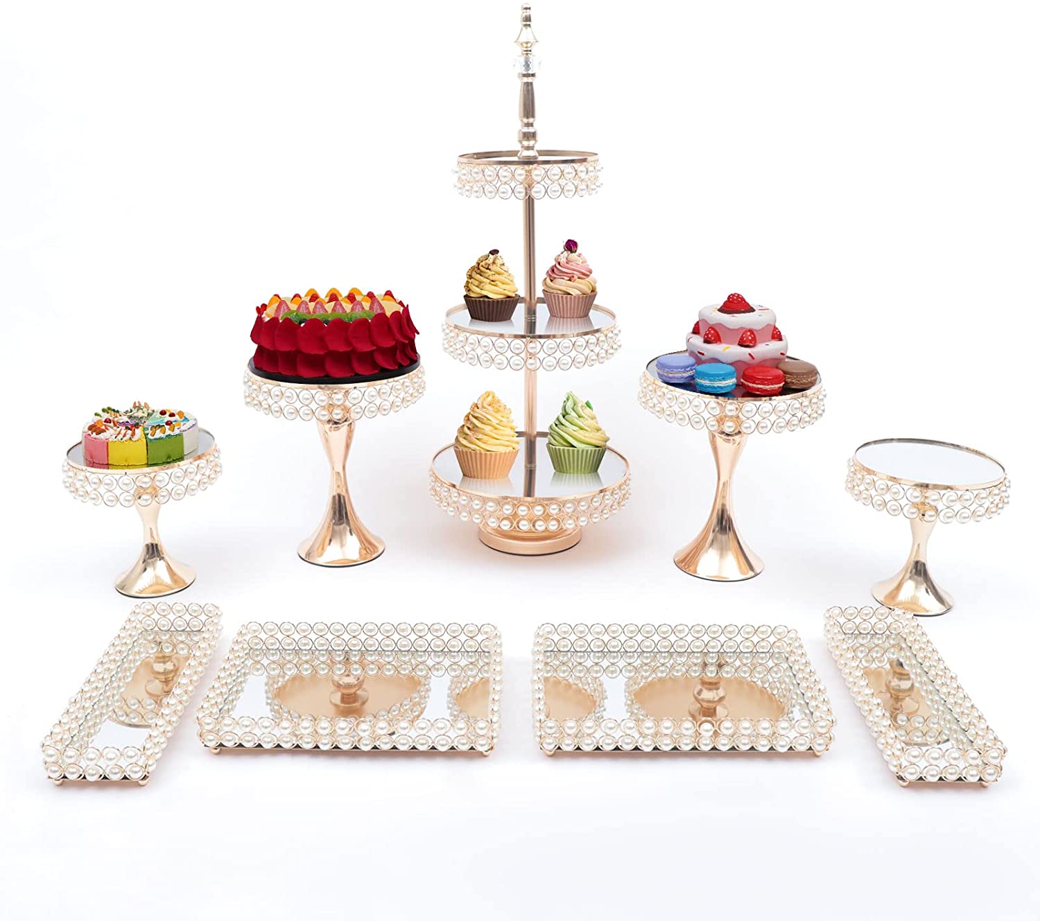Set of 9 Pieces Metal Cake Stands, Round Cake Stand, Square Candy ...