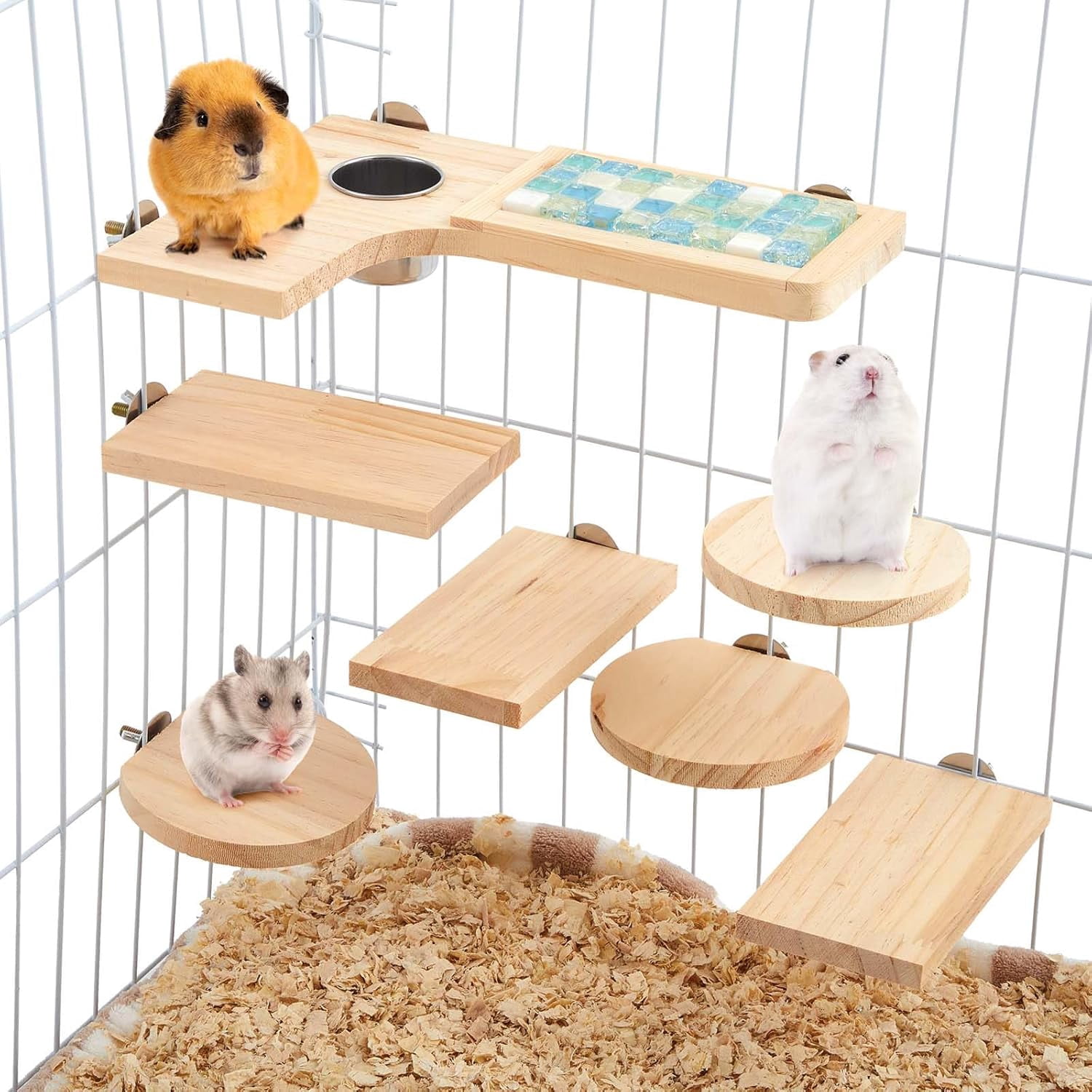 Set of 9 Wooden Hamster Cage Platform Chinchilla Ledges and L Shaped ...