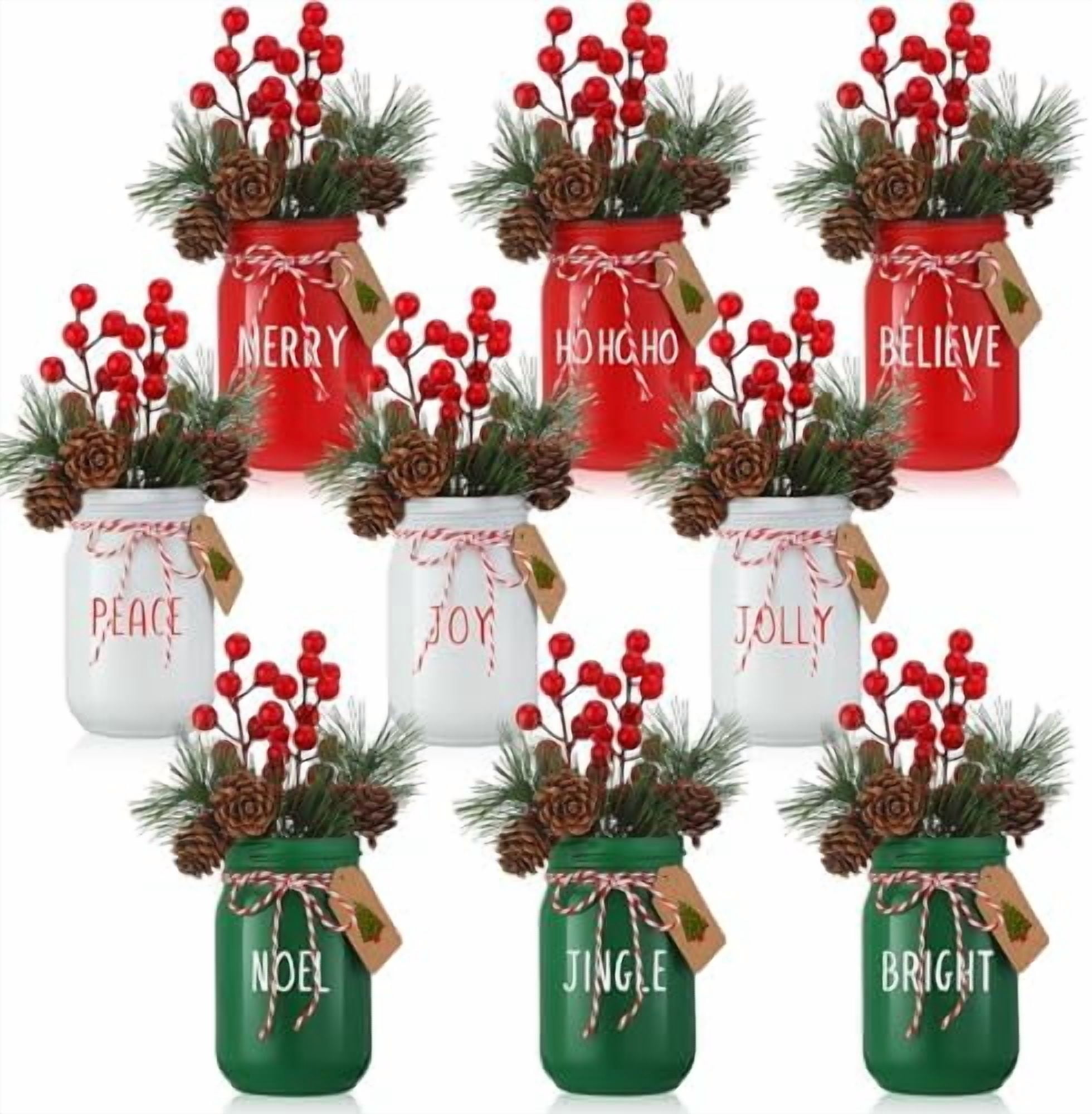Set OF 9 cHRISTMAS mASON jAR tABLE cENTERPIECE dECOR 13 OZ gLASS ...