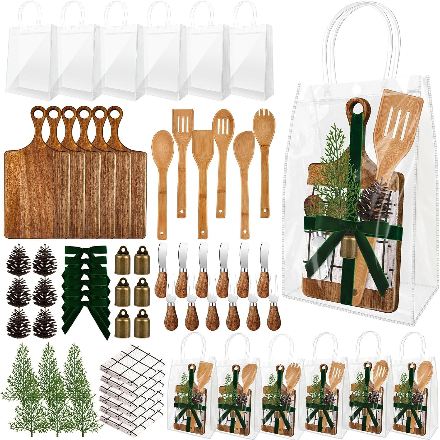 Set Christmas 6 Gift Kitchen Utensils Set Acacia Spatula Mini Cheese ...