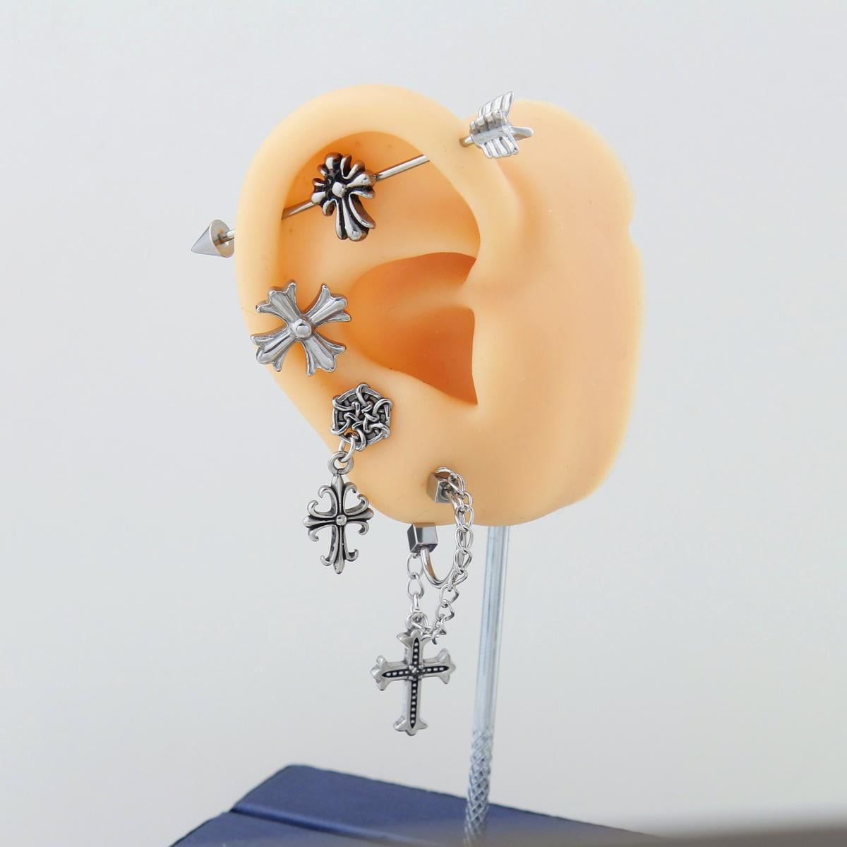 Set/Cross Shaped Helix Cartilage Stud and Hoop Earring Stack ...