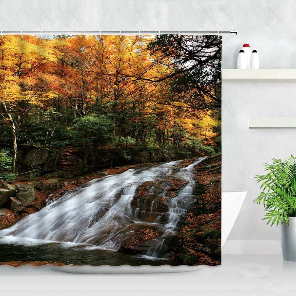 Set Curtain Bath Decor Bathroom Home Landscape Natural Plants Green ...