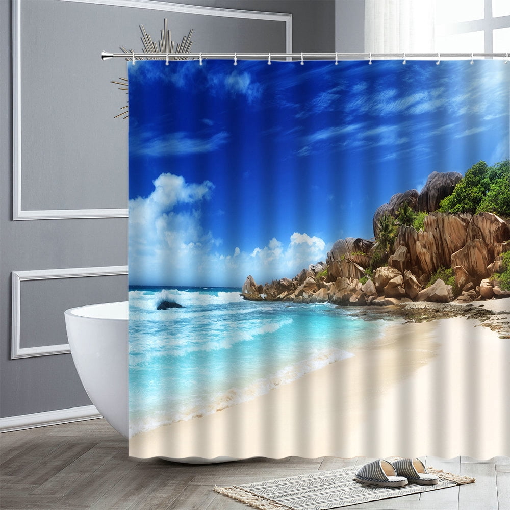 Set Curtain Bathroom Screens Decor Wall Modern Trees Palm Plant Green ...