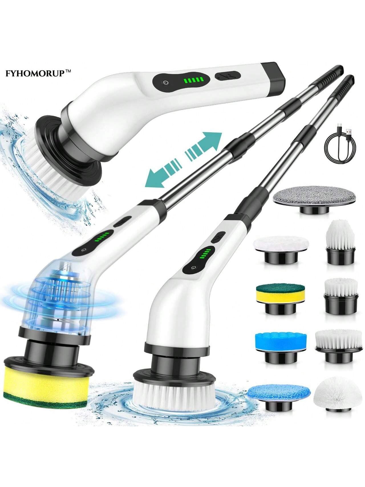 Set, Electric Rotary Floor Scrubber, Electric Cleaning Brush, Cordless ...