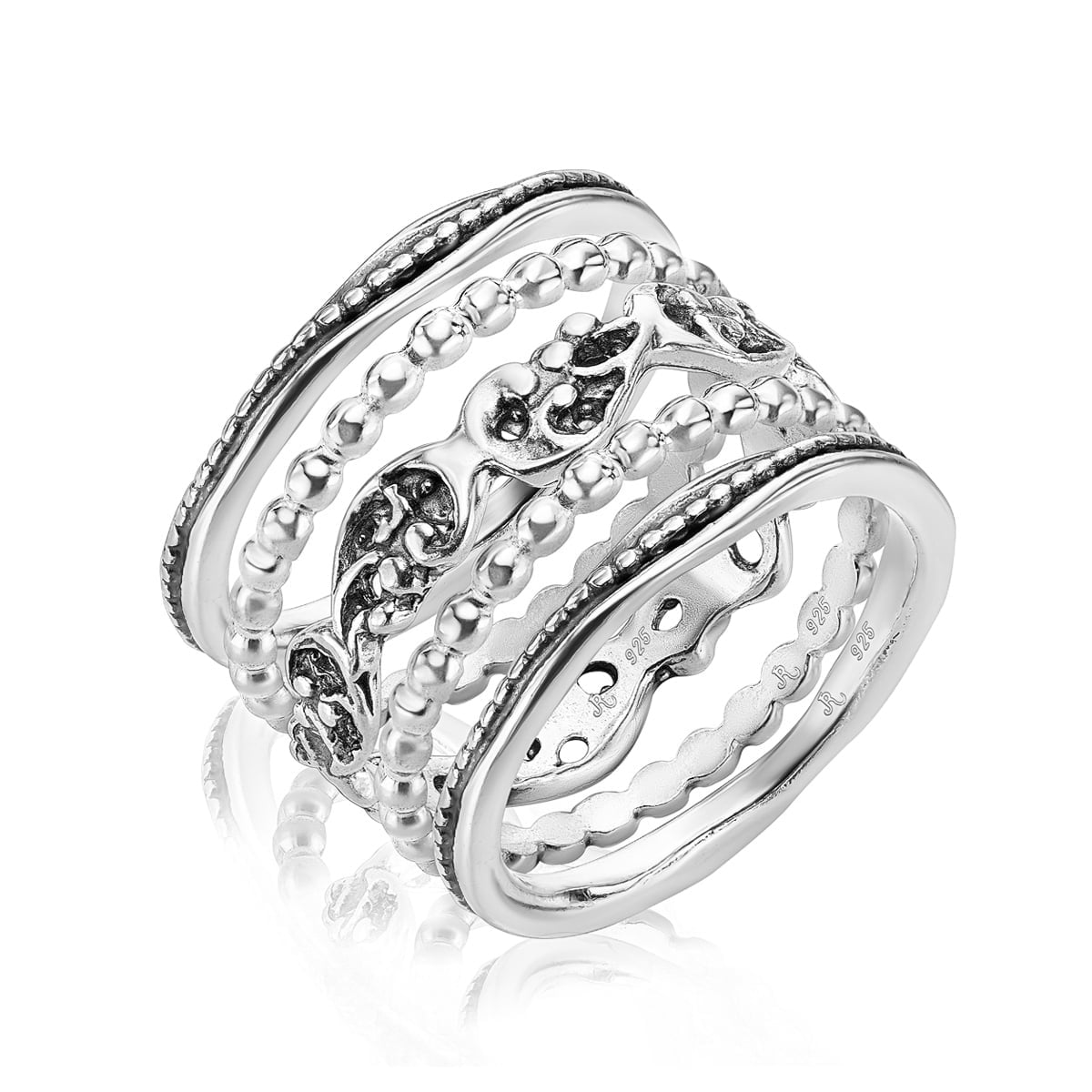 Jean Rachel Jewelry Set of Five 925 Sterling Silver Statement Rings ...