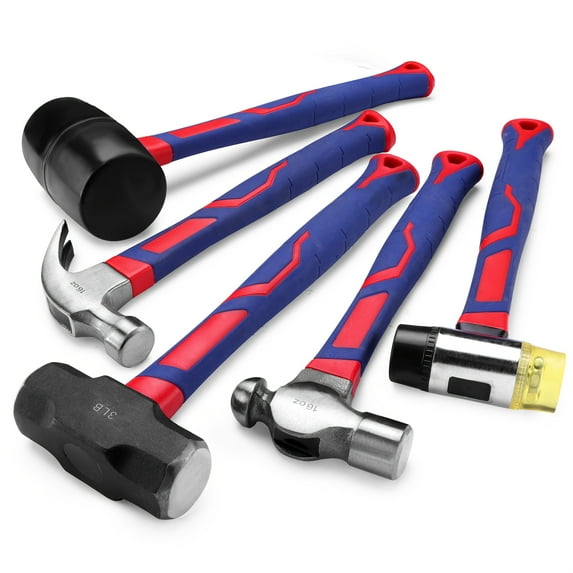 Set of Five Hammers Featuring Forged Steel Heads And Fiberglass Grips ...