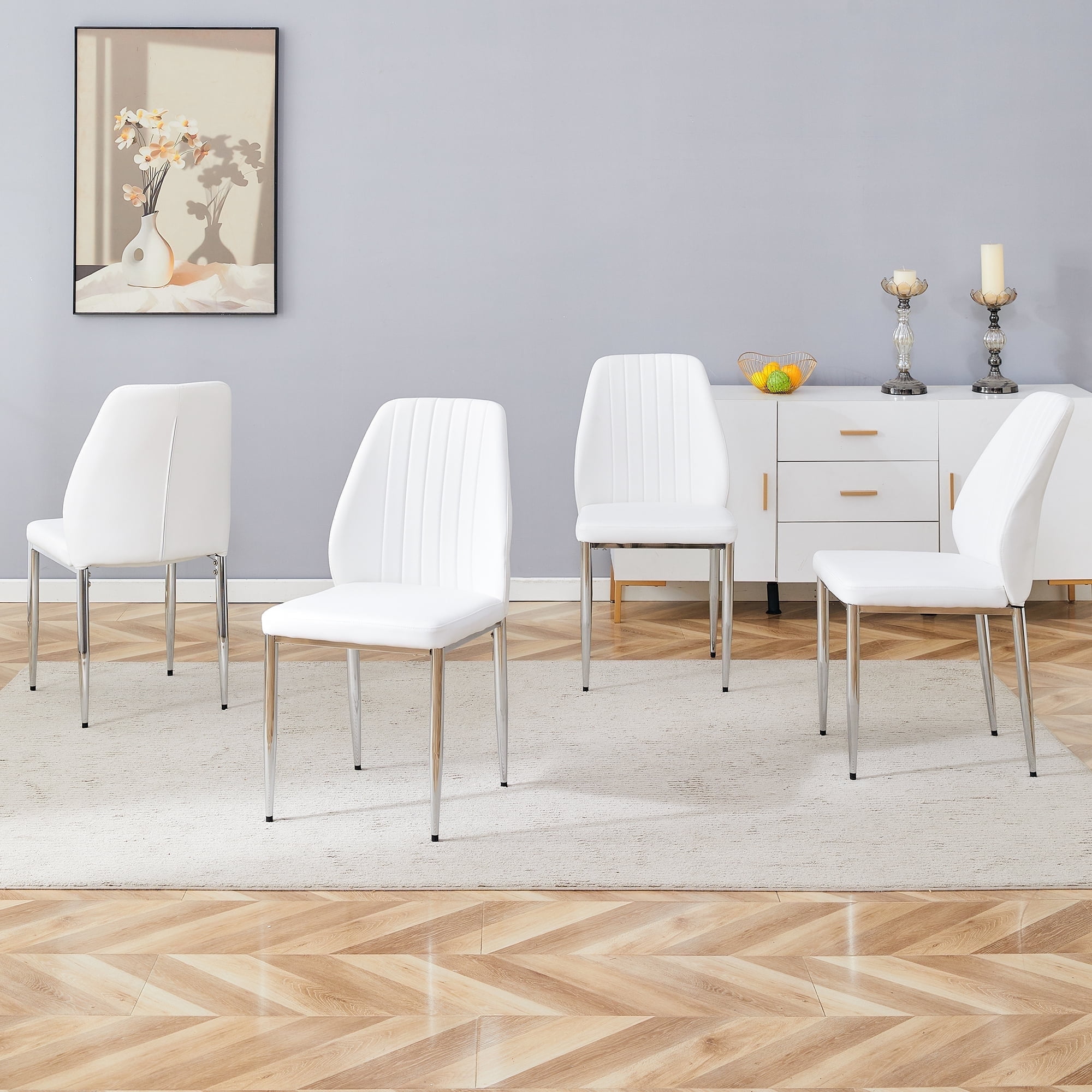 Dining Room Seating Set of Four White PU Comfort Dining Chairs (17.7 ...