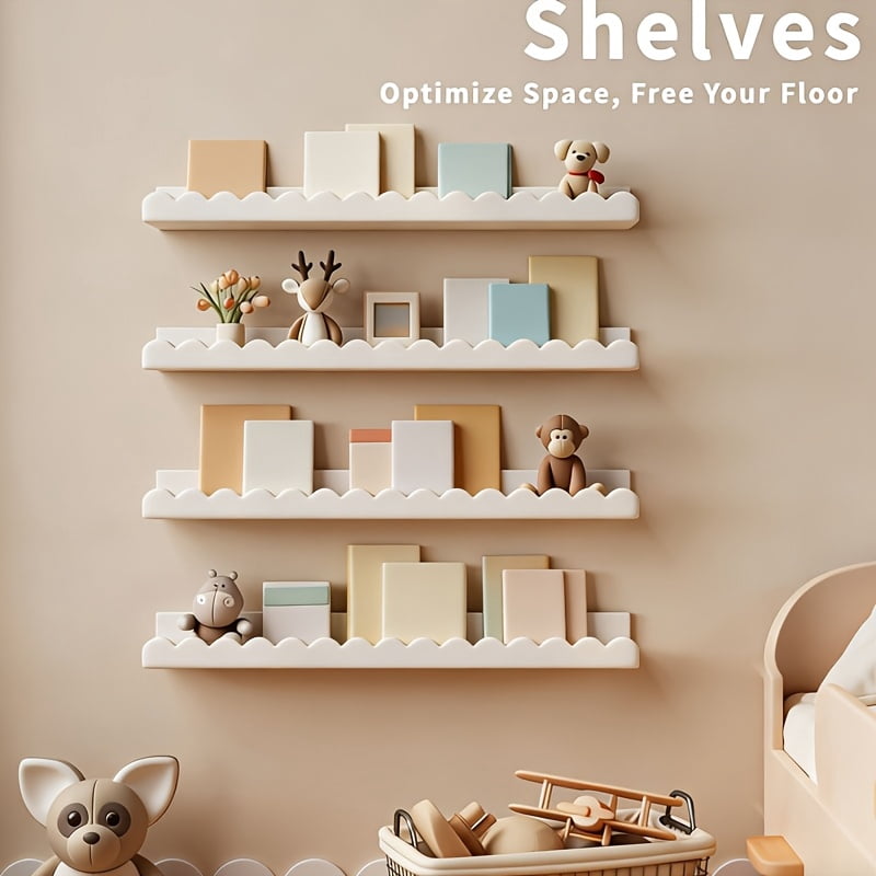 Set of Four White Wave-Shaped Wall Shelves - Sturdy and Durable ...