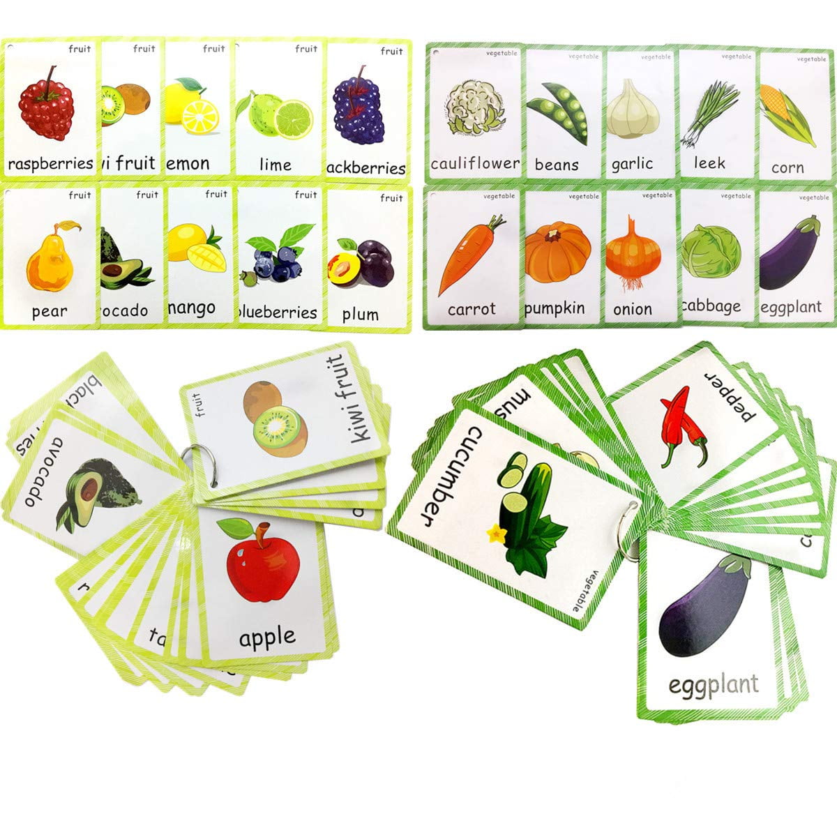 Set of Fruit and OIF8 Vegetable Flash Cards for Kids Learning Flashcard ...