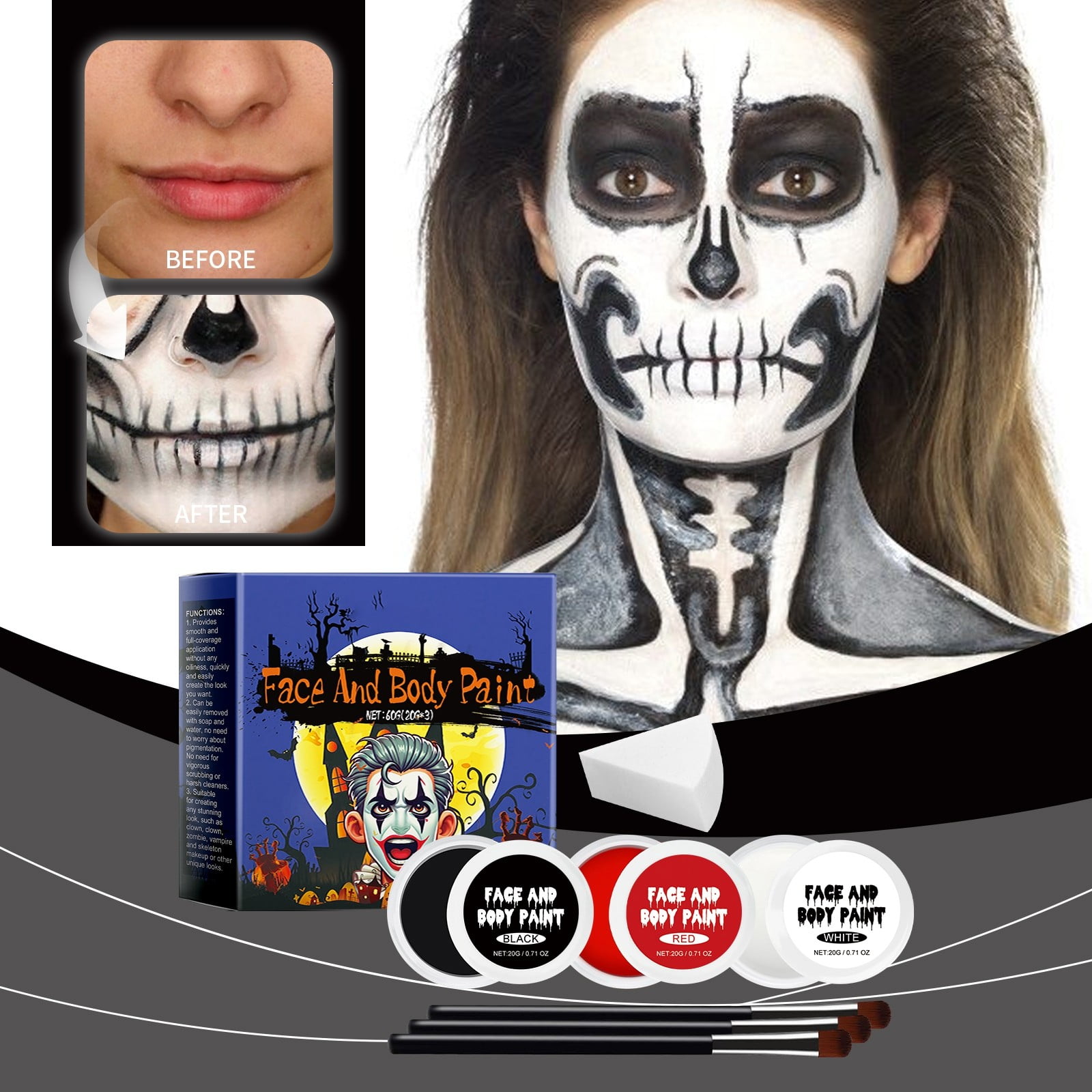 Set Full Coverage Painted Foundation Makeup Clown Face Paints Day of ...