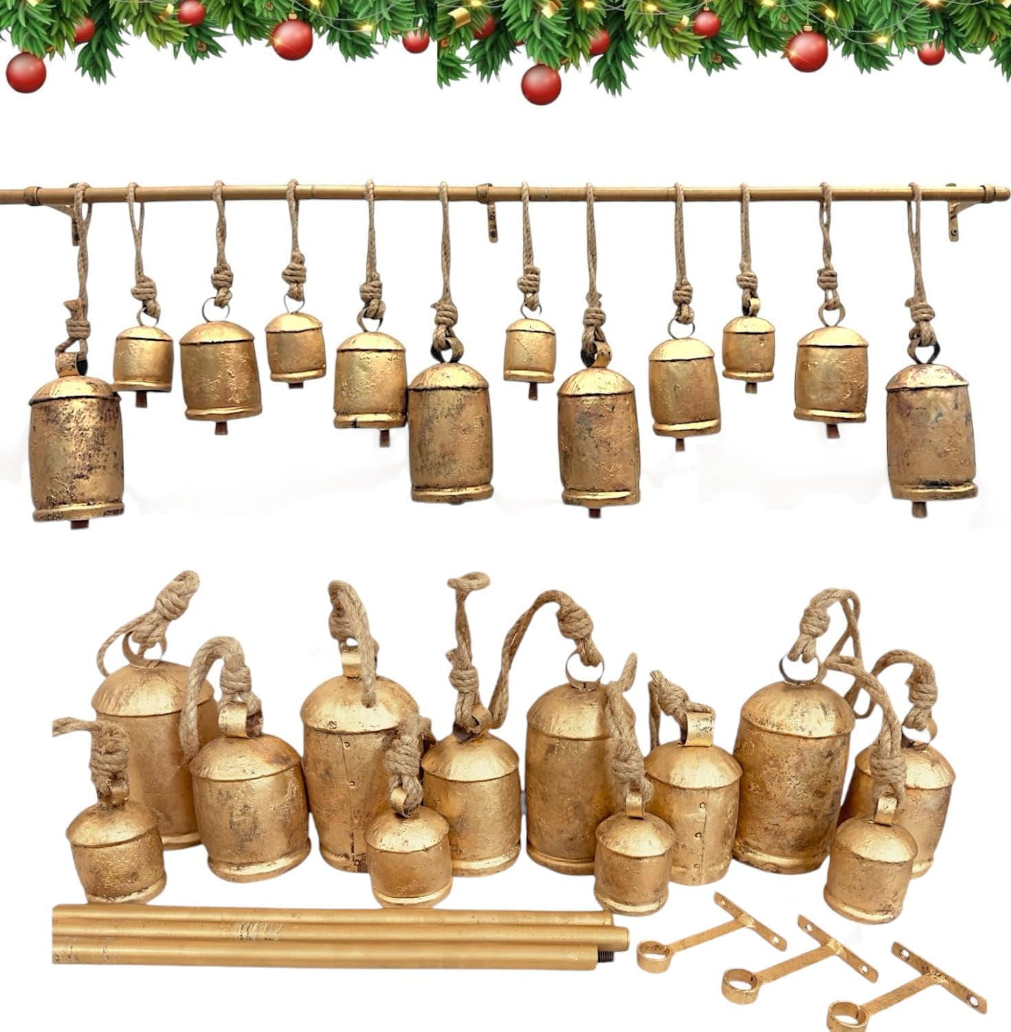 Set of Giant Vintage Rustic Metal Christmas Bell, Metal Tibetan ...