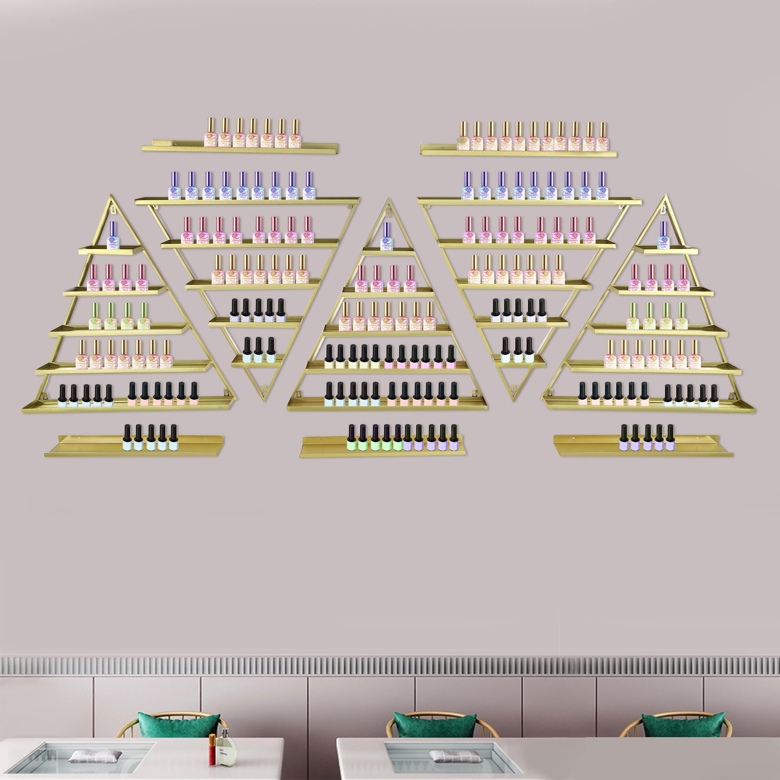 Set of Gold Color Triangular Nail Polish Racks, Wall-mounted Nail ...