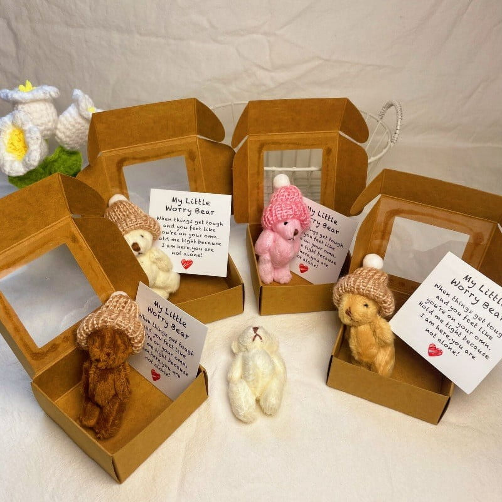 A Set Handmade Mini Teddy Bear With Inspirational Card In Box, Little ...