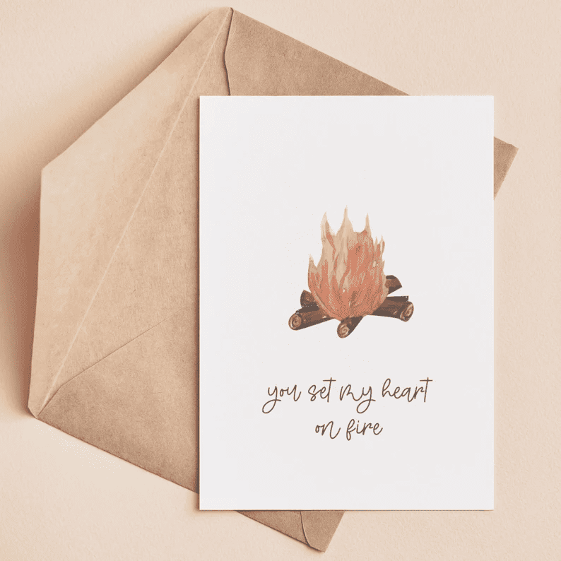 "Set My Heart on Fire" Greeting Card – Romantic Bonfire Design – Blank ...